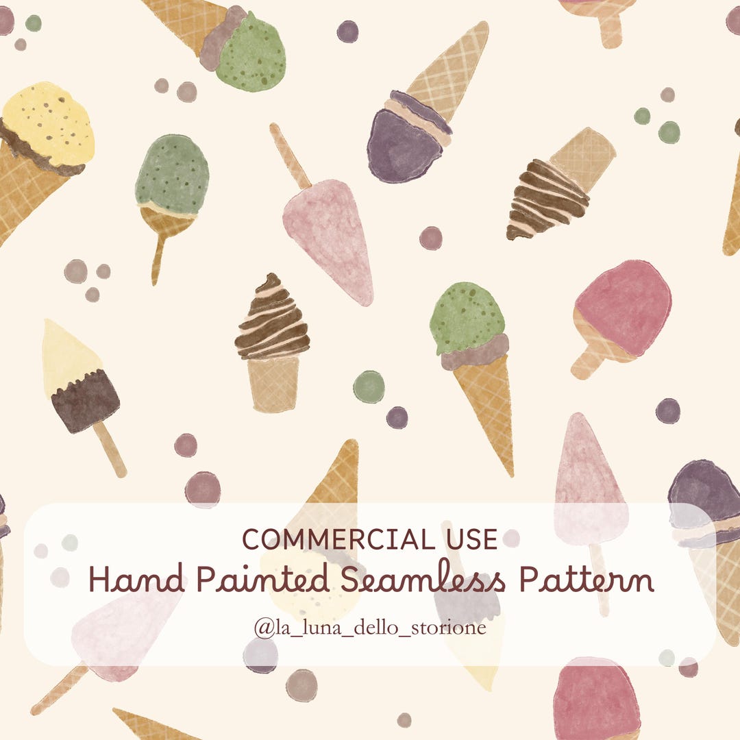 Hand Painted Ice Cream Pattern Commercial Use Pastel Gelato Print ...