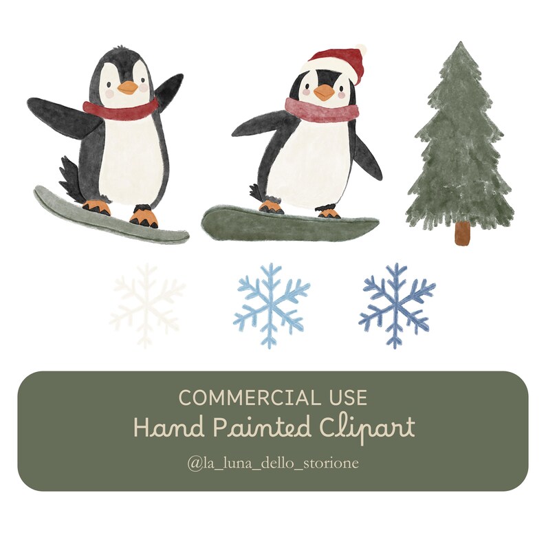 Christmas Penguins Clipart Commercial Winter Sports Gender Neutral ...