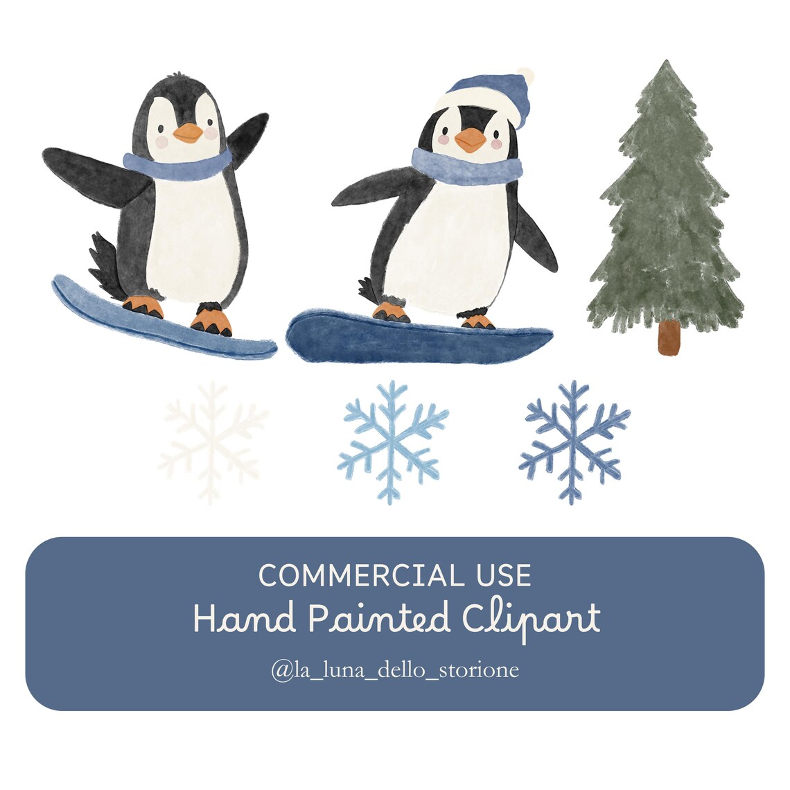 Snowboarding Penguins Clipart Commercial Winter Sports Gender Neutral ...