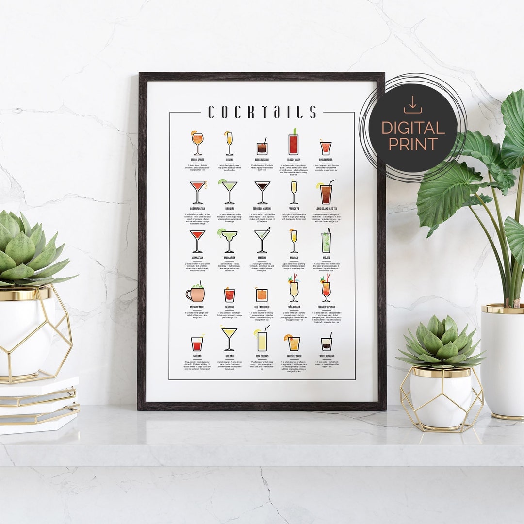 PRINTABLE Cocktail Print Bar Cart Print Classic Cocktails Recipe Poster ...