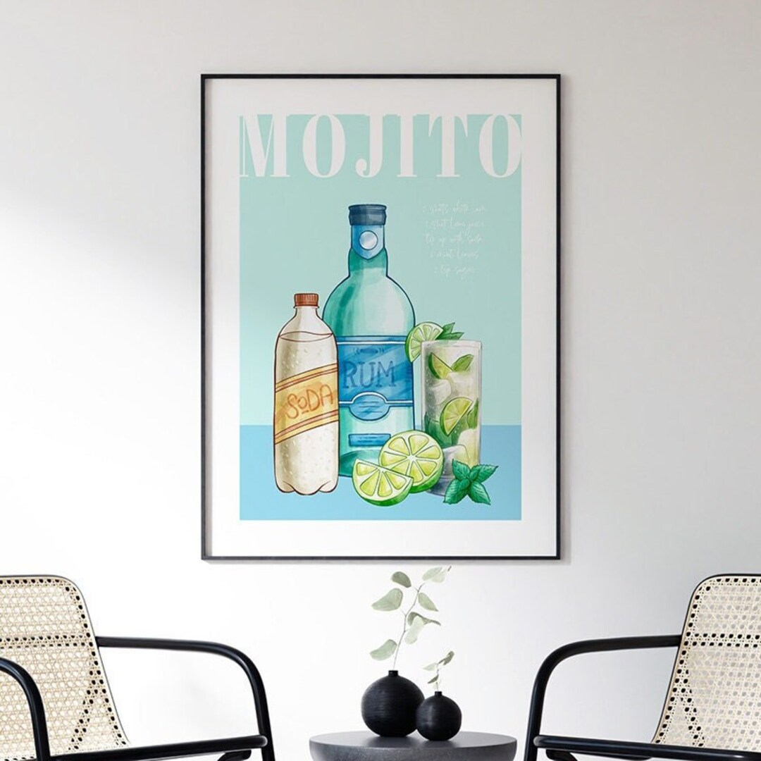 Printable Mojito Poster Mojito Recipe Poster Cocktail Illustration ...