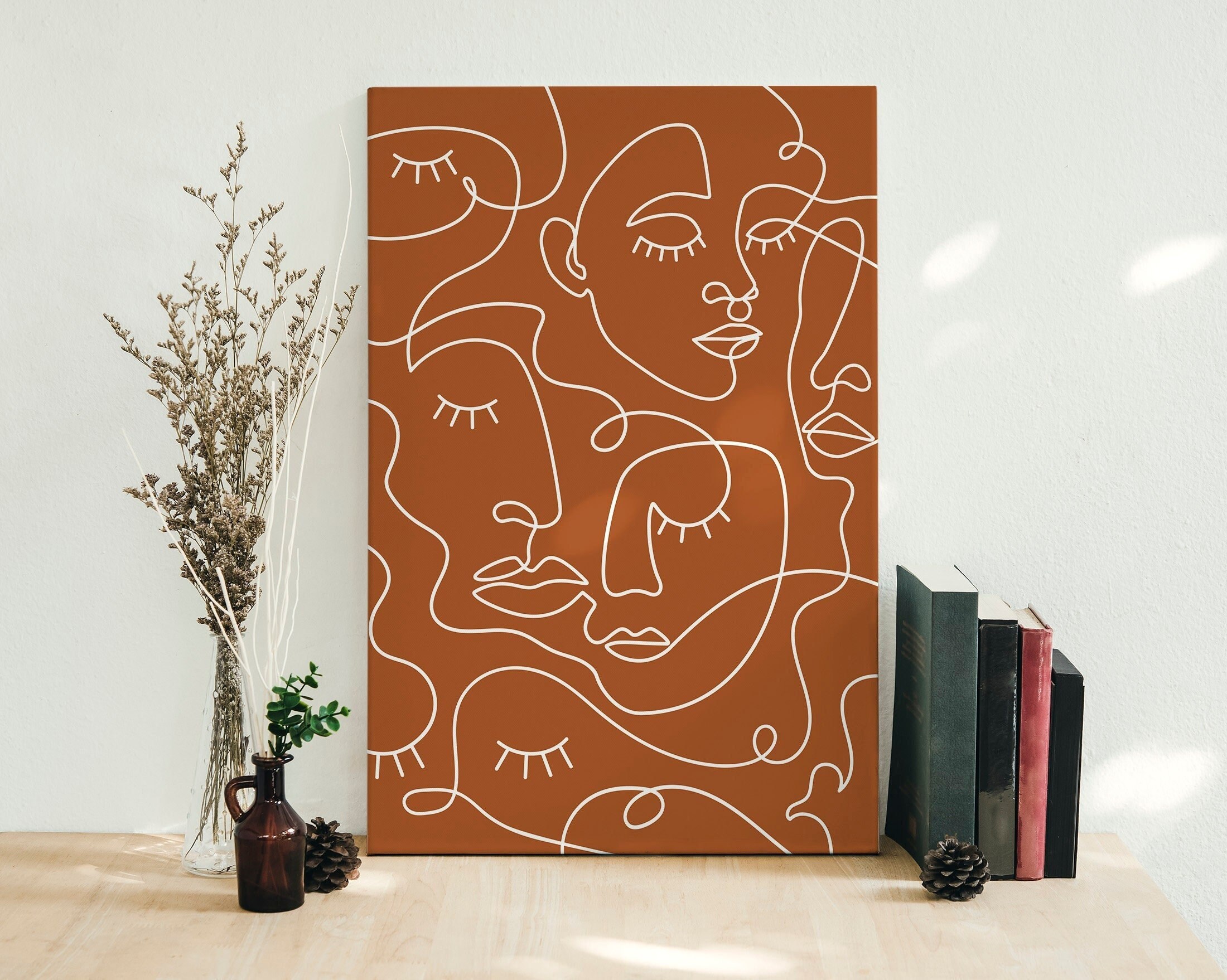 Printable Line Art Faces Print Boho Prints Terracotta Wall Art Single ...