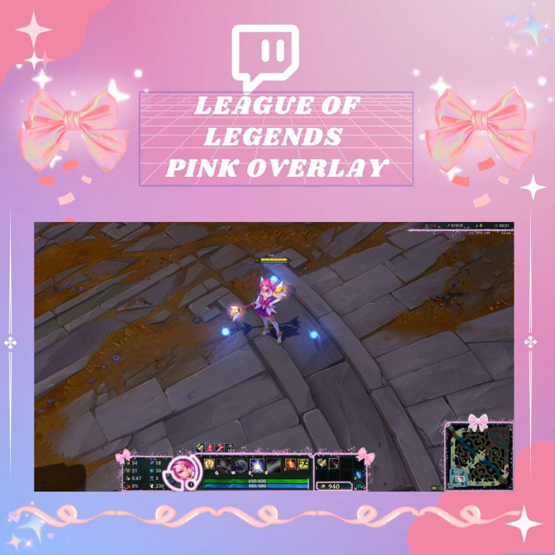 Leagu of Legends Pink Overlay | Shiny Pink Lol Overlay 3 Pieces ...