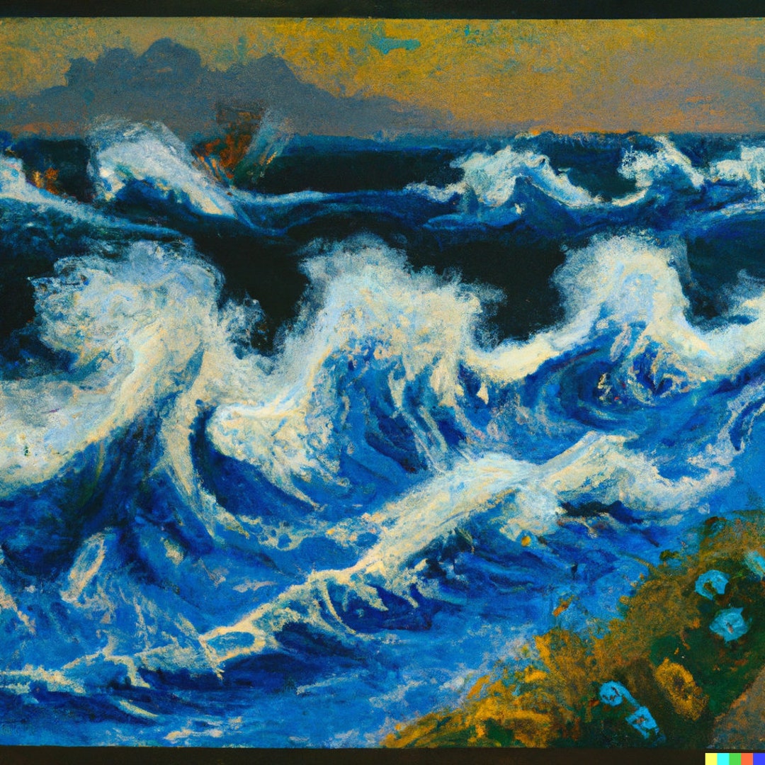 Waves Painting Style Vincent Van Gogh Vintage Digital Art - Etsy
