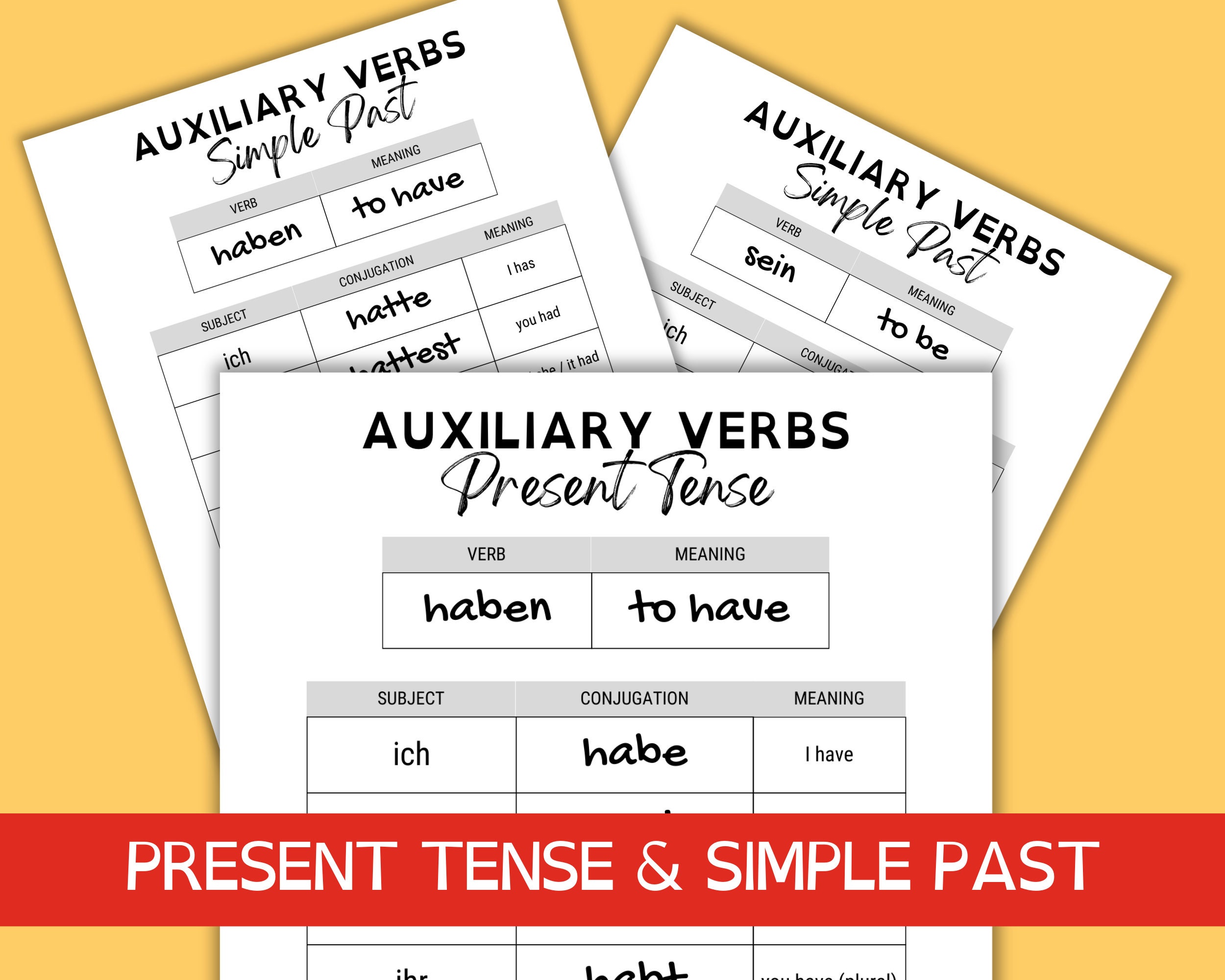GERMAN AUXILIARY VERBS Conjugation Study Pack Learn German - Etsy UK