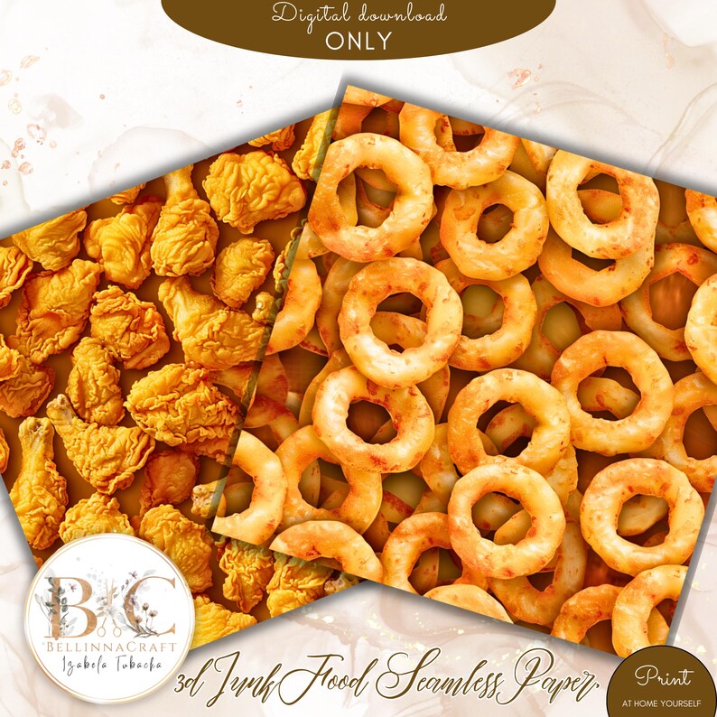 3D Junk Food Seamless Digital Paper Pack, Fast Food Patterns With ...