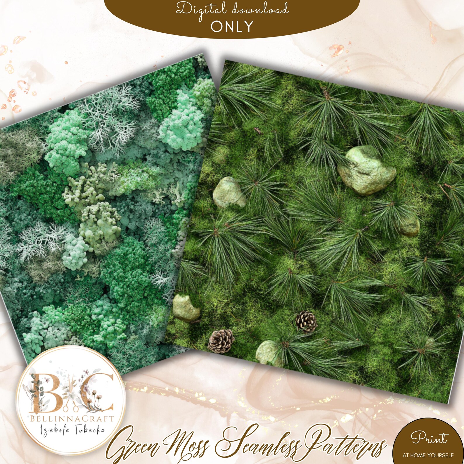 Green Moss Seamless Digital Paper, Realistic Moss Seamless Pattern ...
