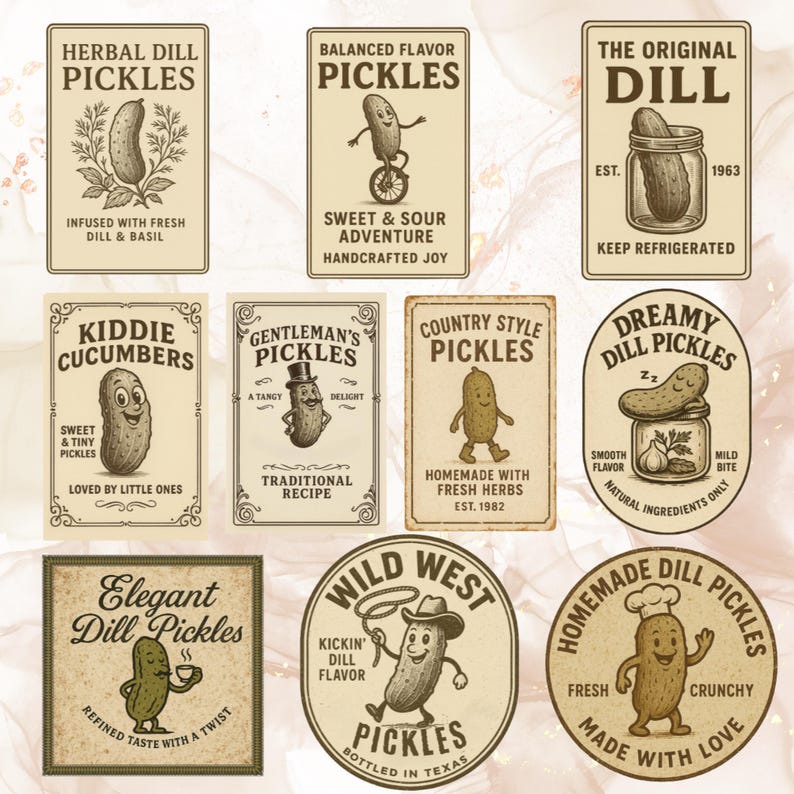 Vintage Pickles Labels Clipart, Retro Pickle Jar Labels for Canning ...