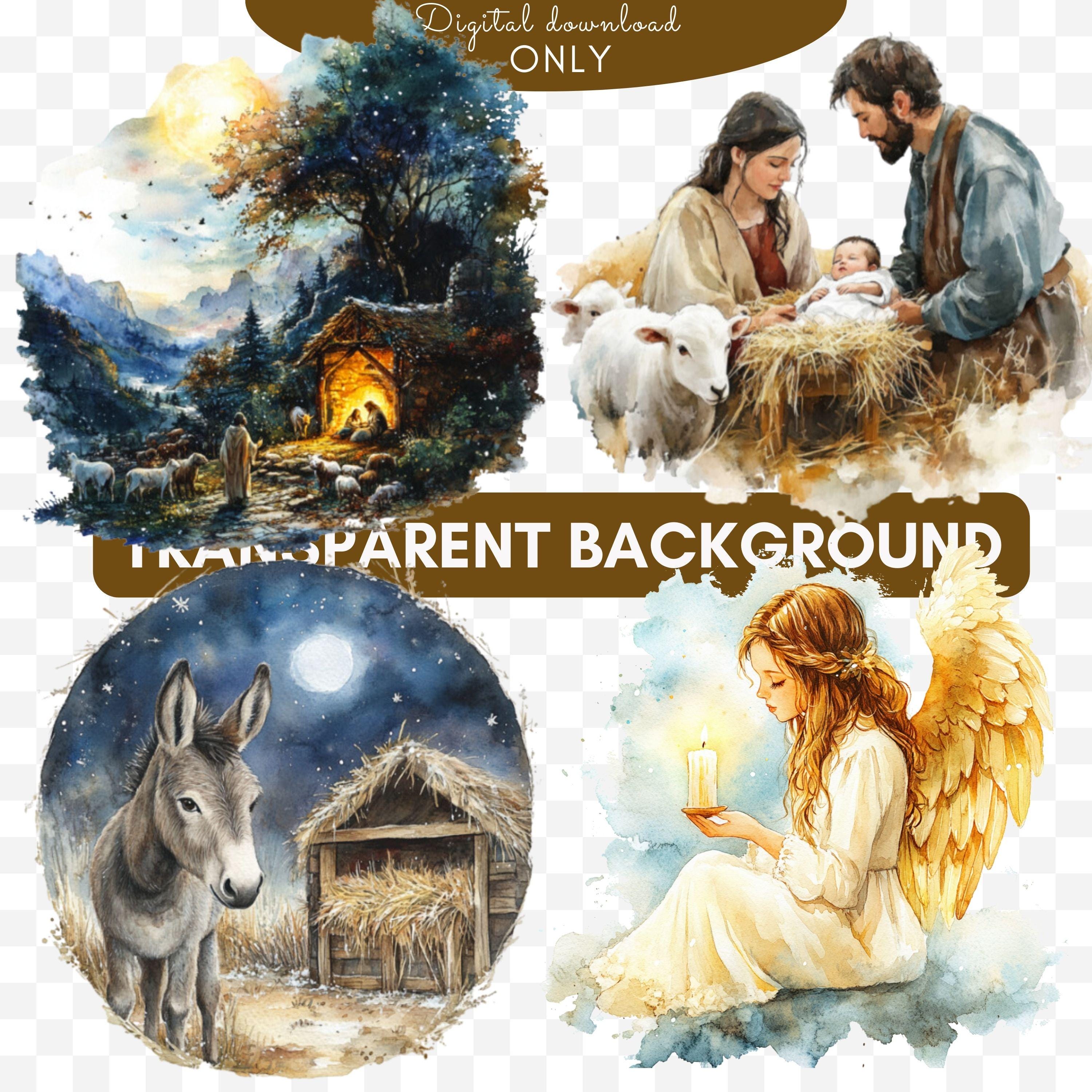 Watercolor Christmas Nativity Scene Clipart, Jesus Christmas Clipart ...