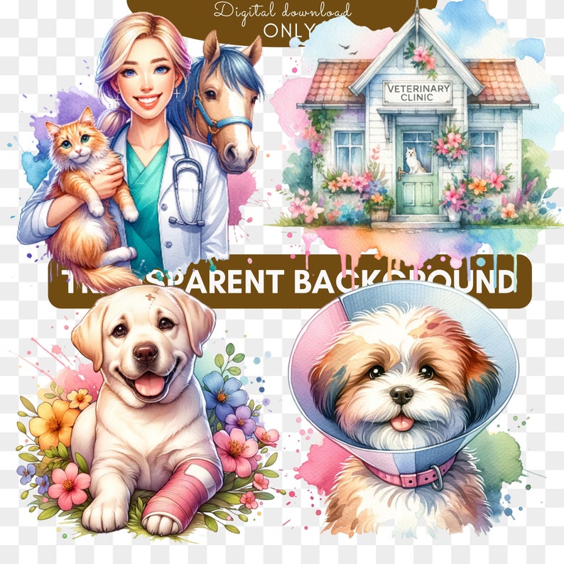 Watercolor Veterinary Clinic Clipart, Vet Clipart, Veterinary Center ...