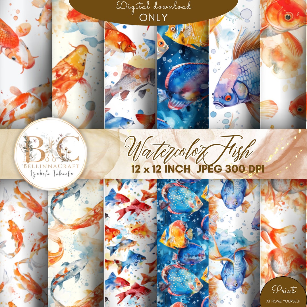Watercolor Fish Seamless Digital Paper, Scrapbook Paper, Digital Paper ...