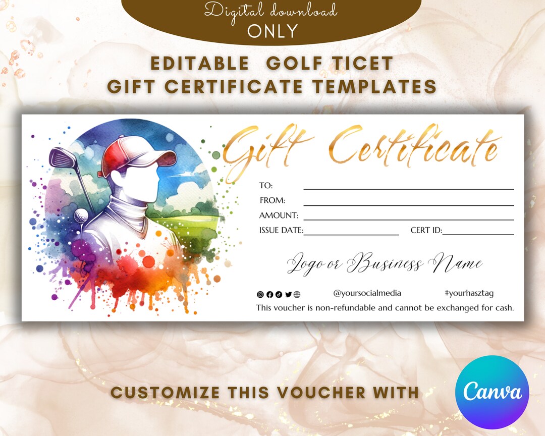 Golf Ticket Gift Certificate Template Golf Club Gift Card Template Gift ...