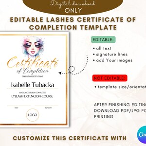 Lashes Certificate of Completion, Eyelash Extension Course Training ...