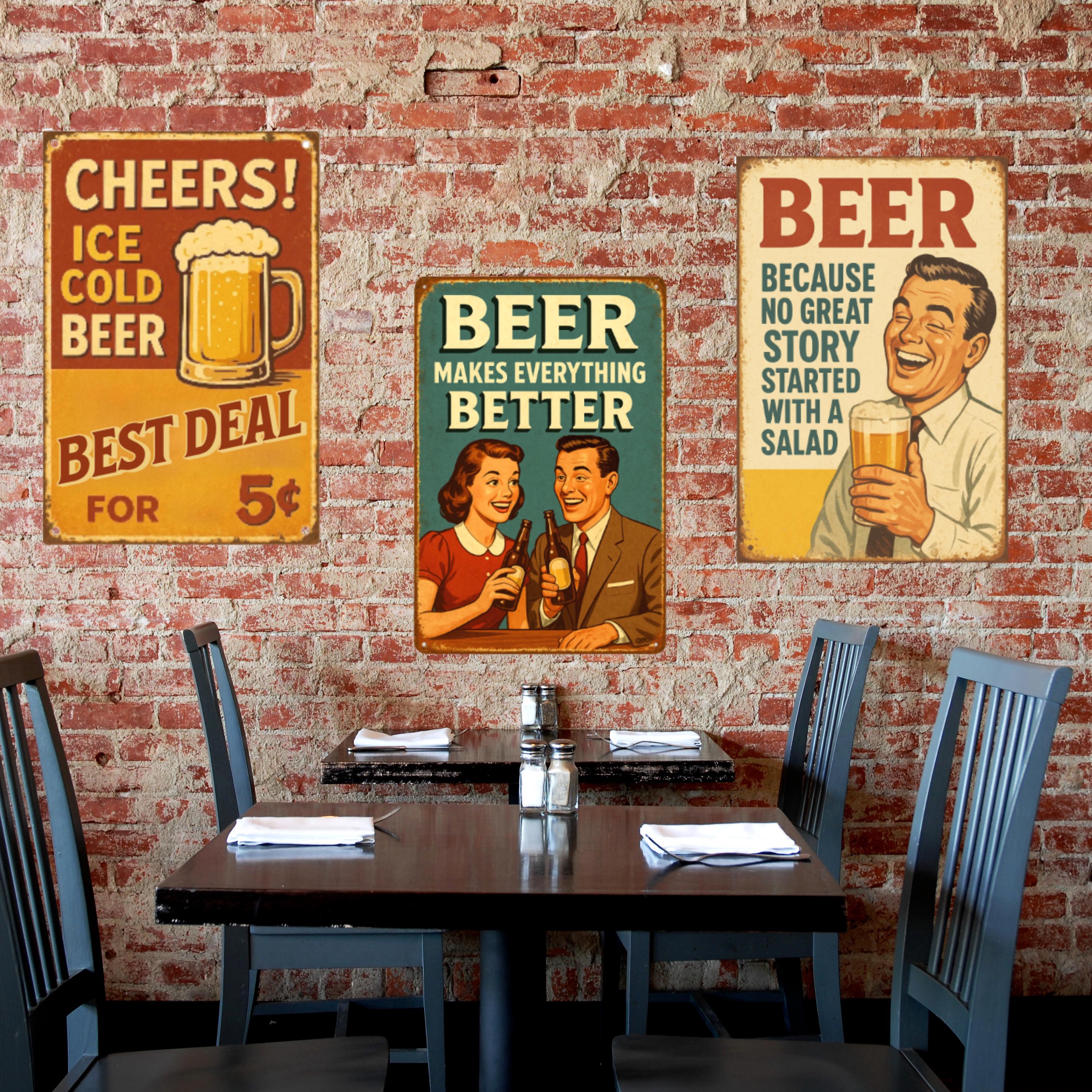 Vintage Beer Signs Bundle, 12 Retro Bar Wall Art Prints, Funny Beer ...