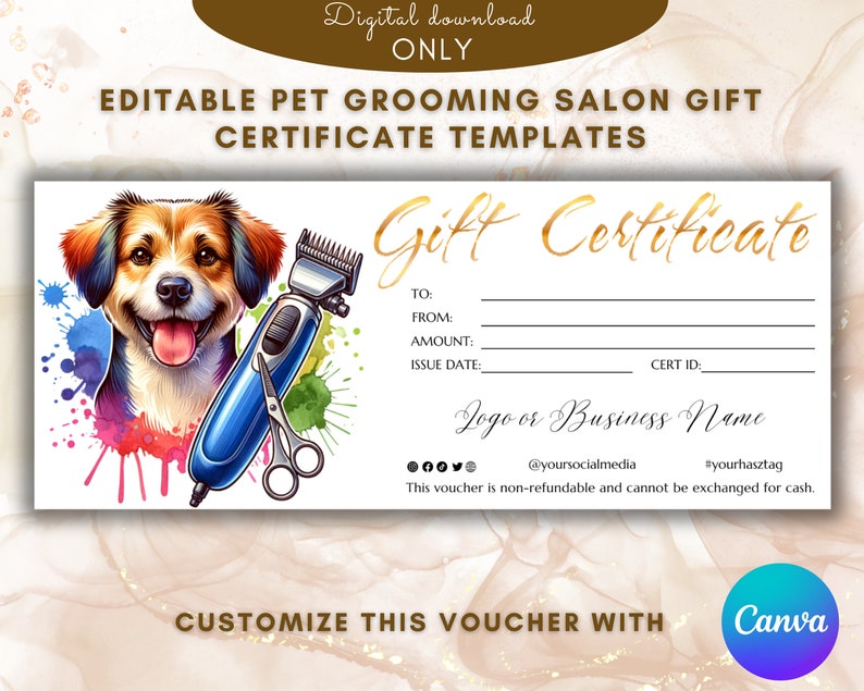 Pet Grooming Salon Gift Certificate Template Elegant Pet Gift Card ...