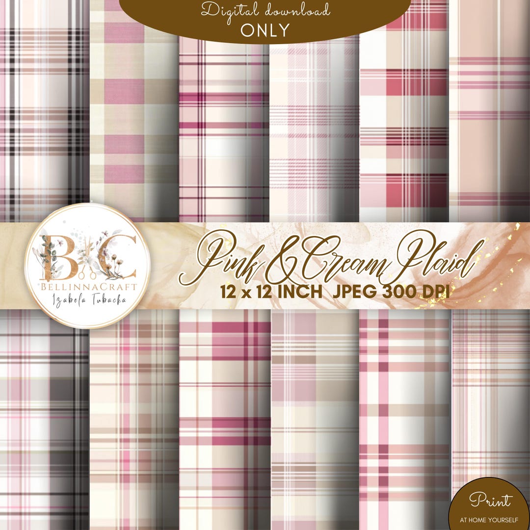 Pink and Cream Plaid Seamless Digital Paper, Digital Plaid Paper ...