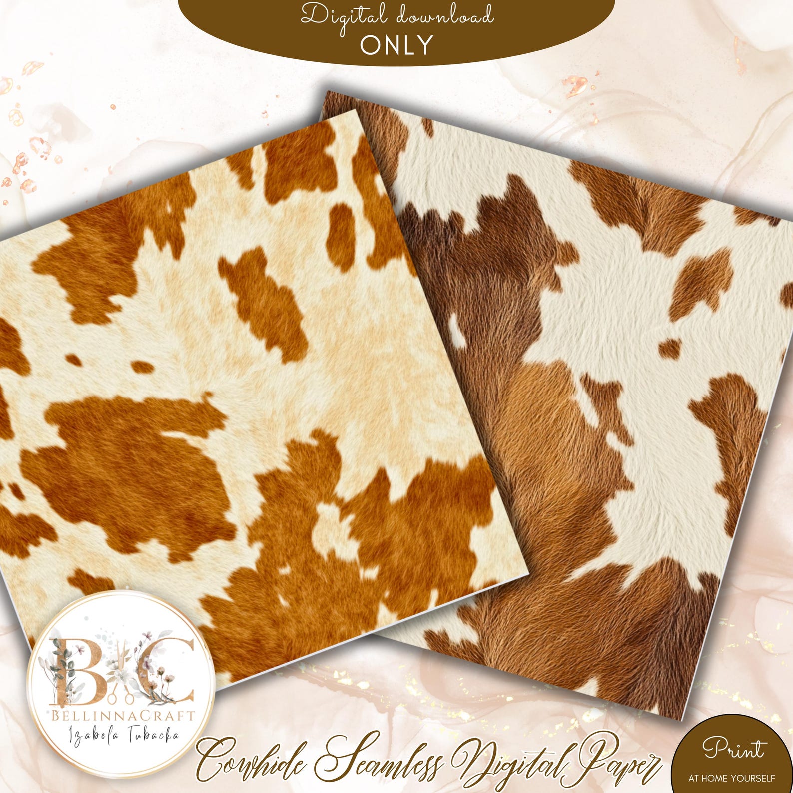 Cowhide Seamless Digital Paper, Realistic Cowhide Seamless Pattern ...