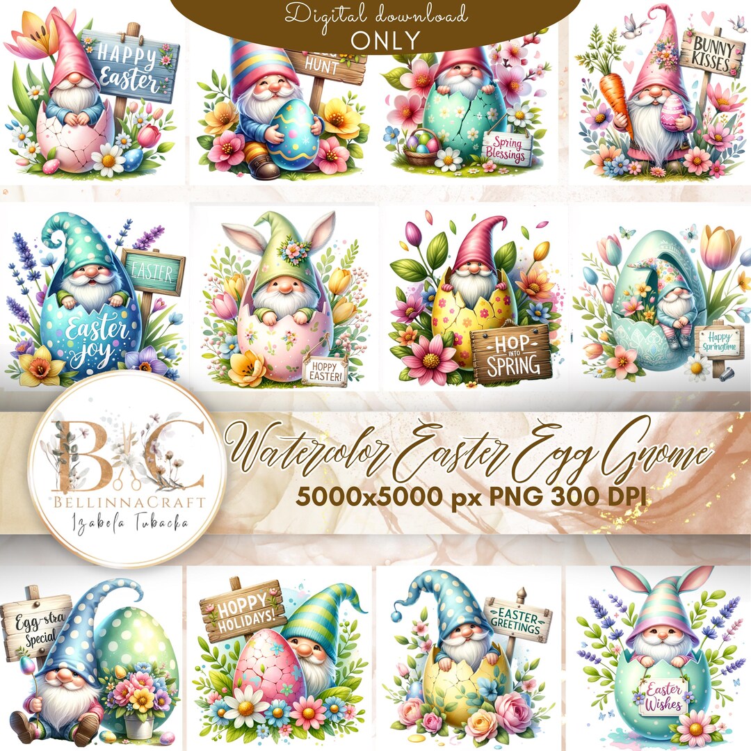Watercolor Easter Egg Gnome Collection Clipart, Easter Clipart, Easter ...