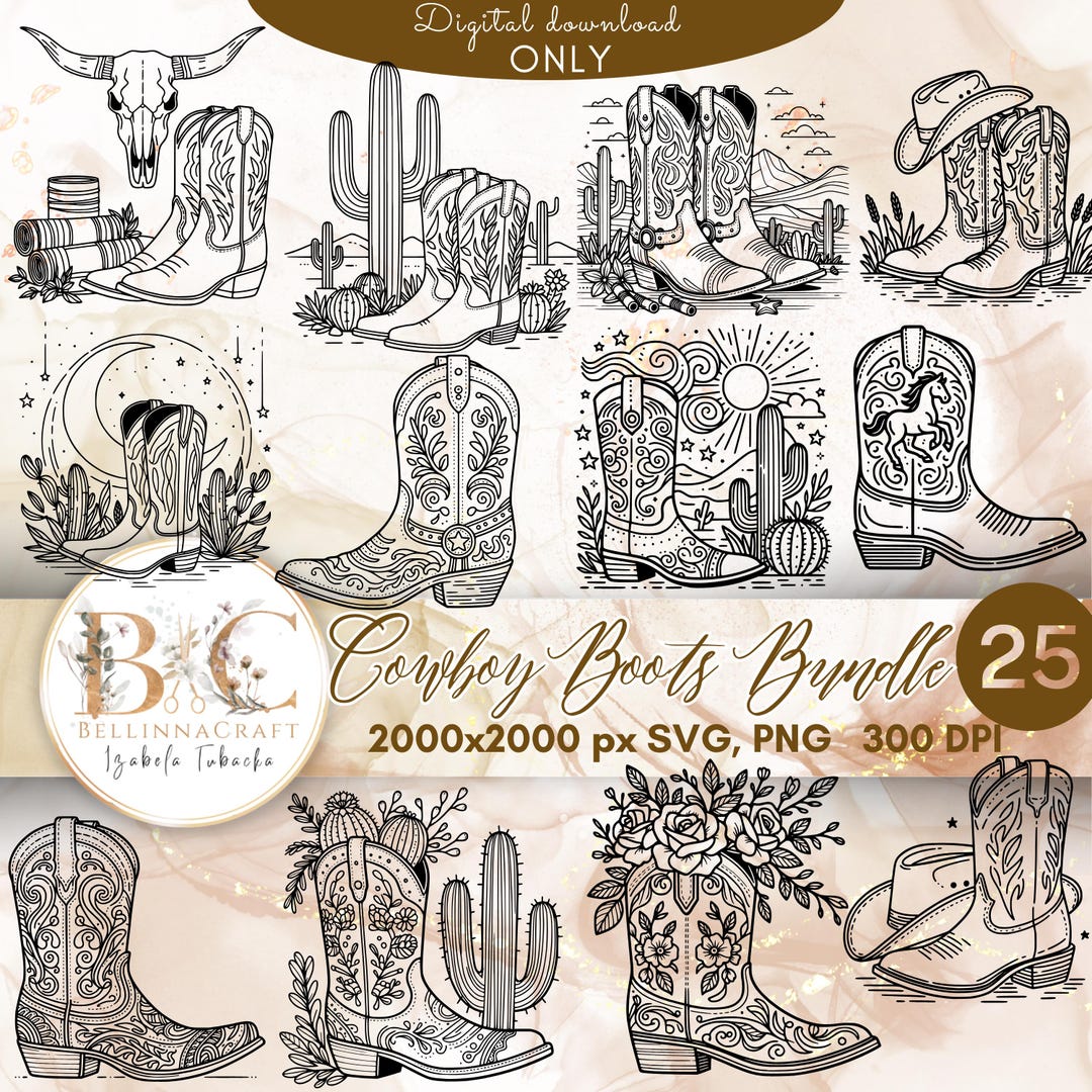 Cowboy Boots SVG Bundle, Cowgirl Boots, Cowboy Boots Clipart, Laser Cut ...