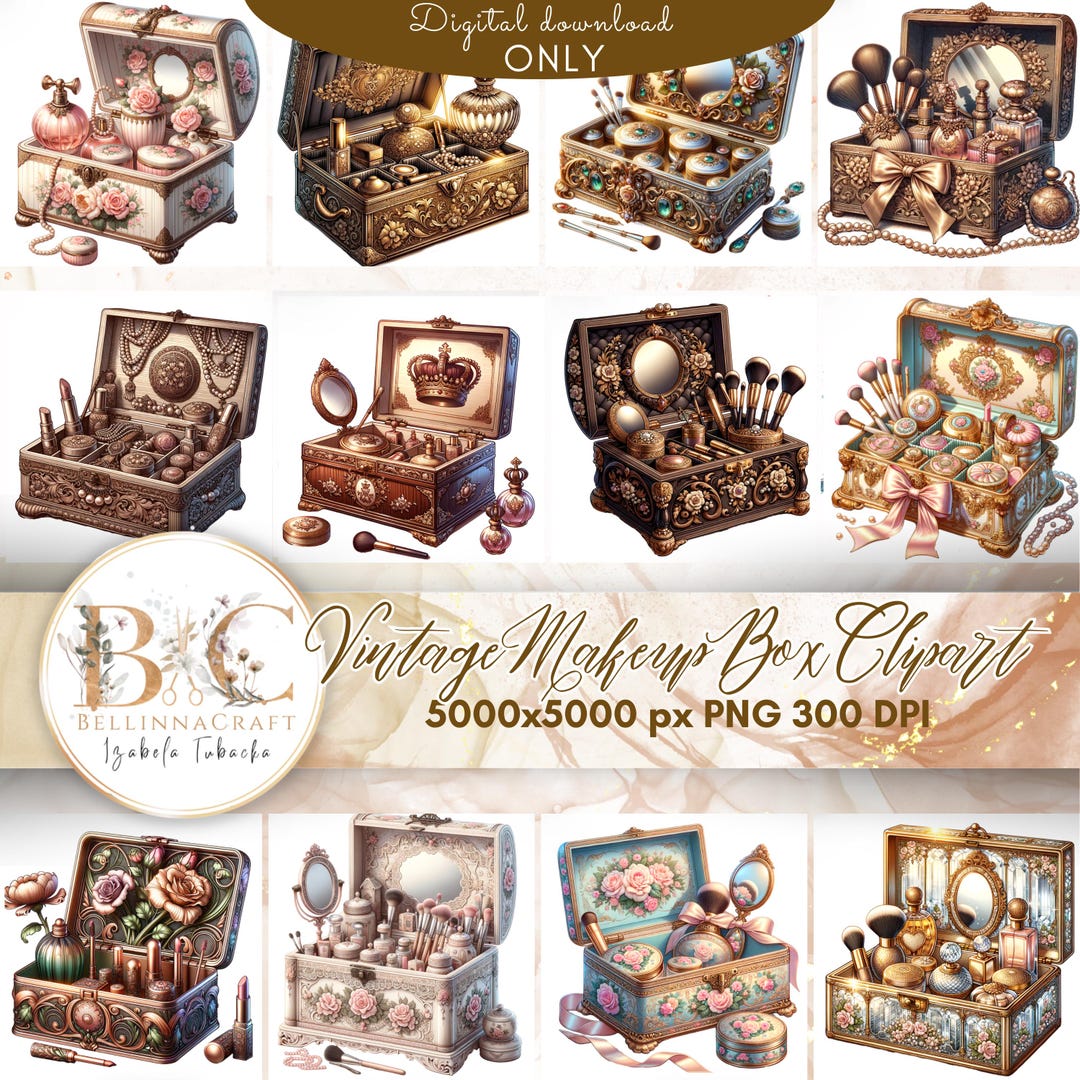 Vintage Makeup Box Clipart, Romantic Make up Box, Ephemera Makeup Box ...