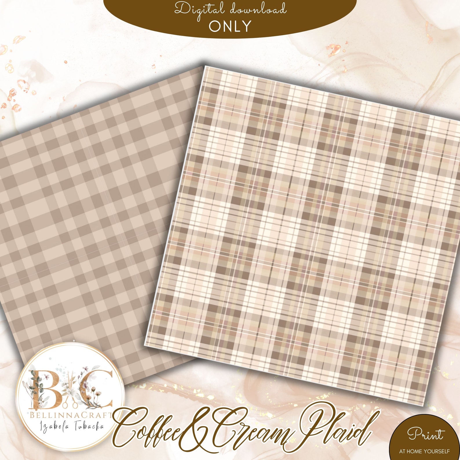 Coffee and Cream Plaid Seamless Digital Paper, Digital Plaid Paper ...