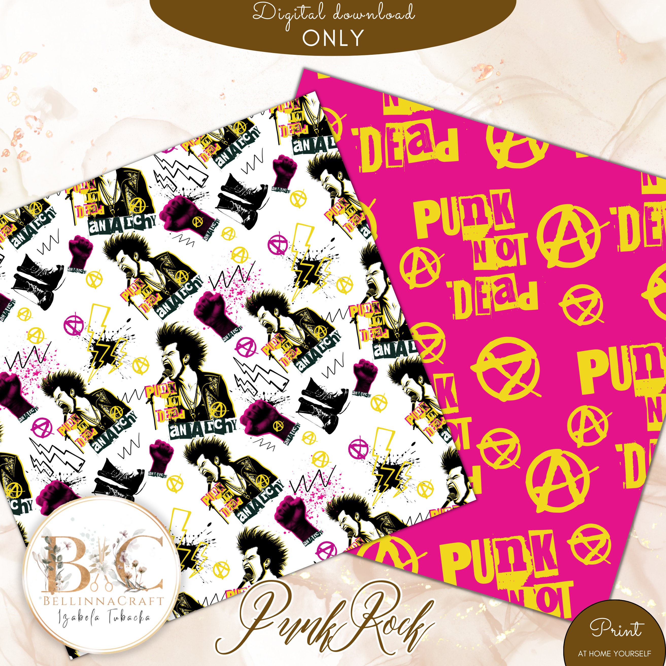 Punk Rock Seamless Digital Paper, Punk Scrapbook Paper, Rock Digital ...