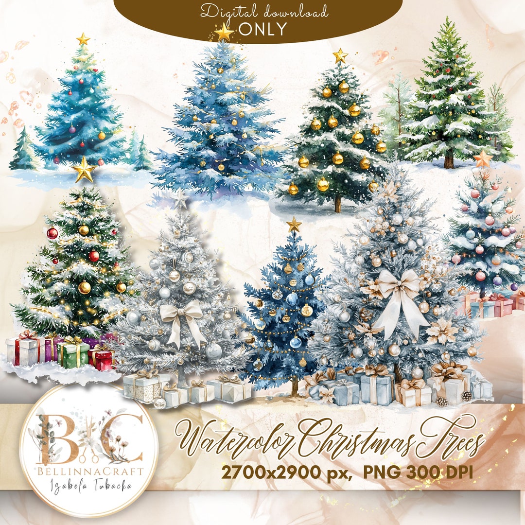 Watercolor Christmas Trees Clipart, Watercolor Winter Trees, Winter ...