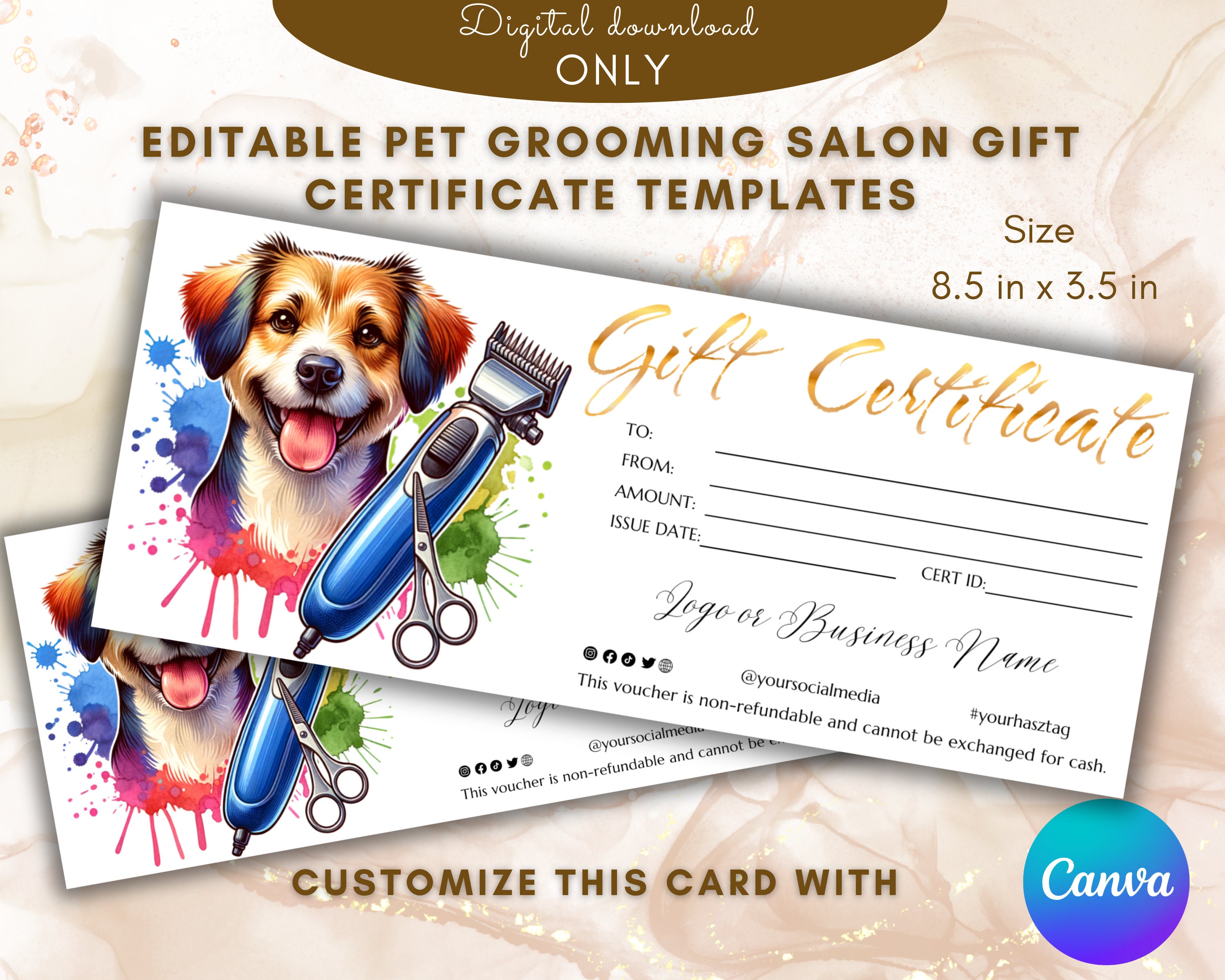 Pet Grooming Salon Gift Certificate Template Elegant Pet Gift Card ...