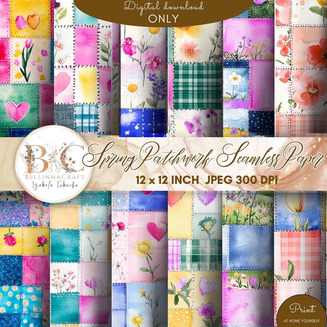 Spring Patchwork Seamless Digital Paper, Floral Digital Collage, Spring ...