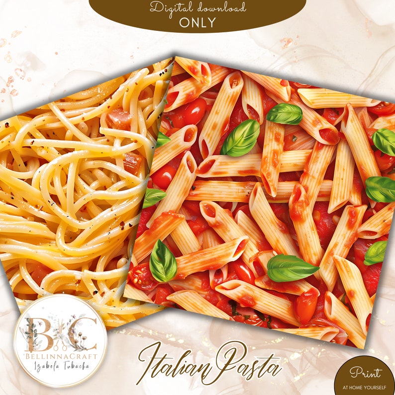 Italian Pasta Digital Paper Kit 12x12 Spaghetti Realistic Backgrounds ...