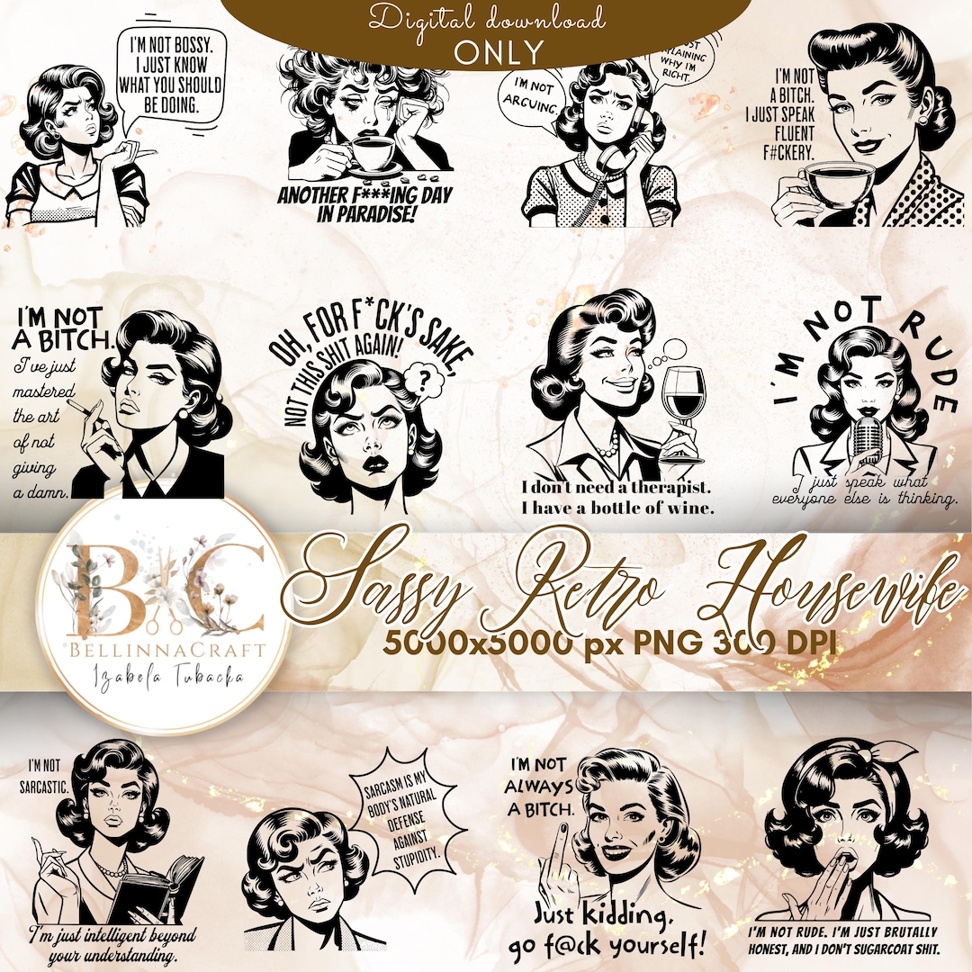 Sassy Retro Women SVG Bundle, Retro Housewife Svg, Sassy Mom Cut File ...
