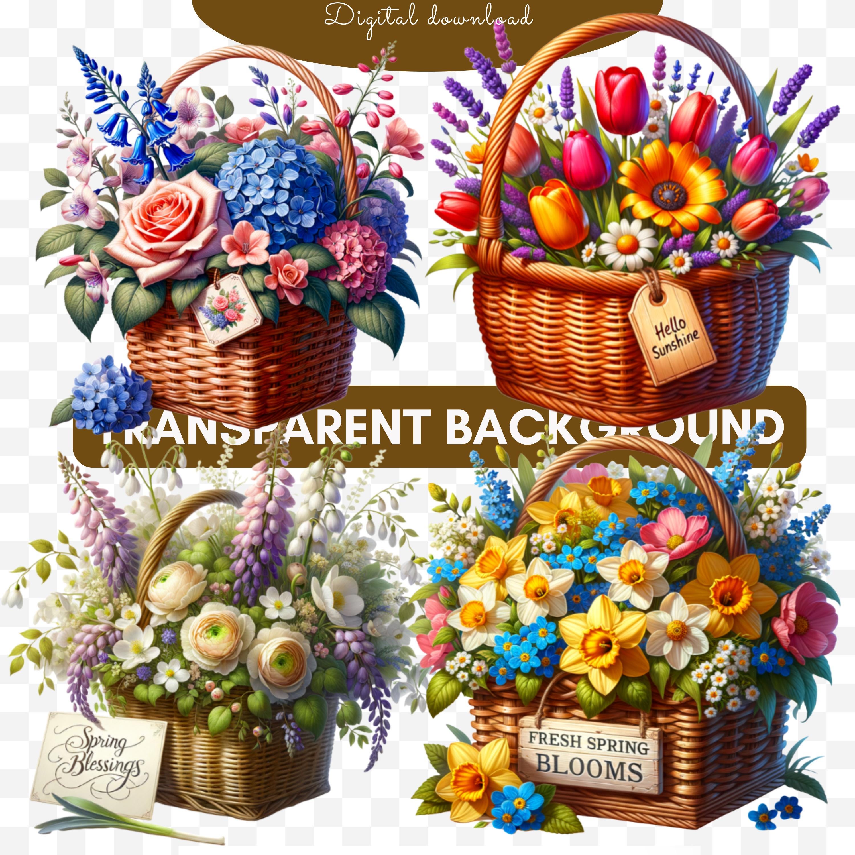 Spring Flower Basket Clipart, Spring Flower Clipart, Flower Basket ...
