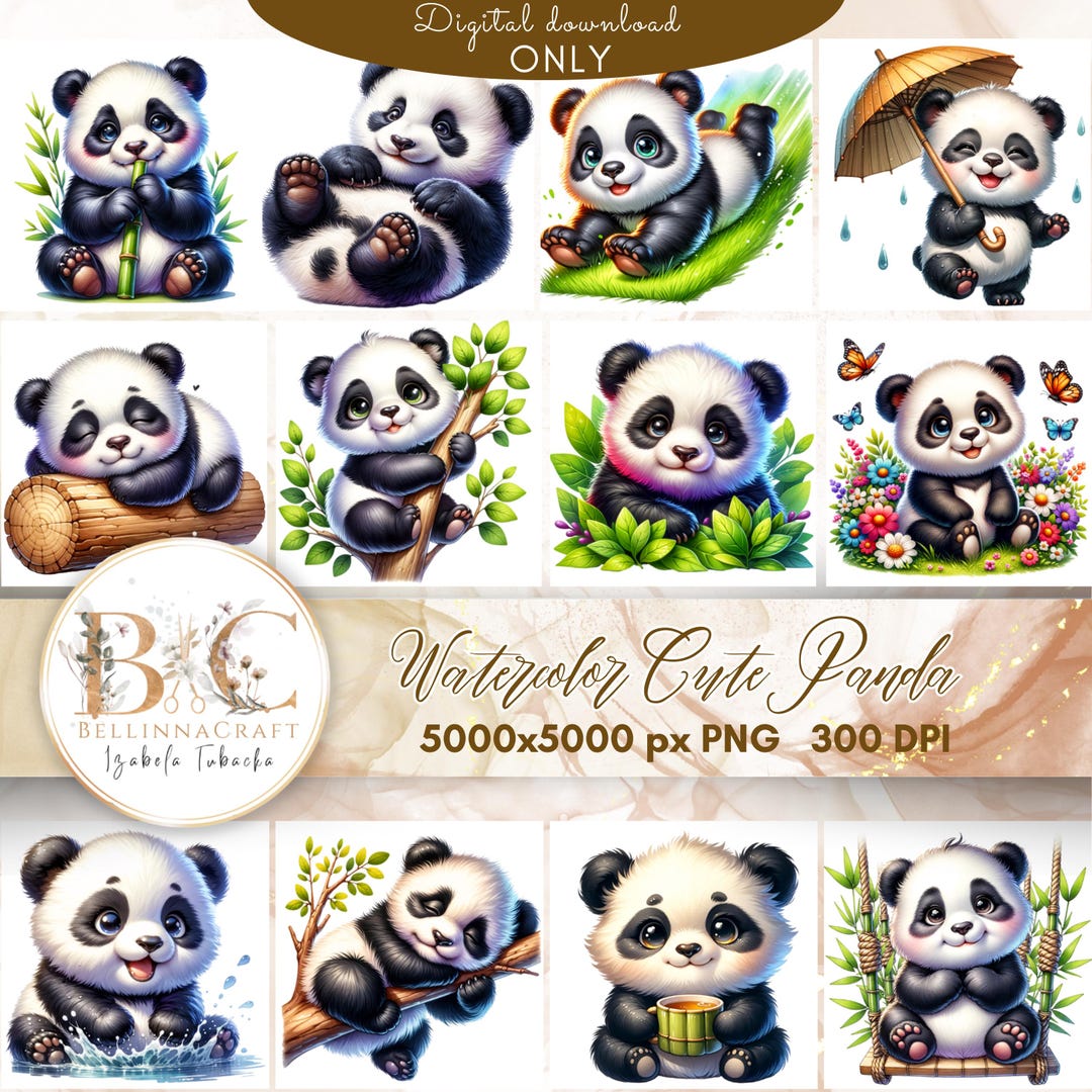 Watercolor Cute Panda Clipart, Baby Panda Bears Clipart PNG, High ...