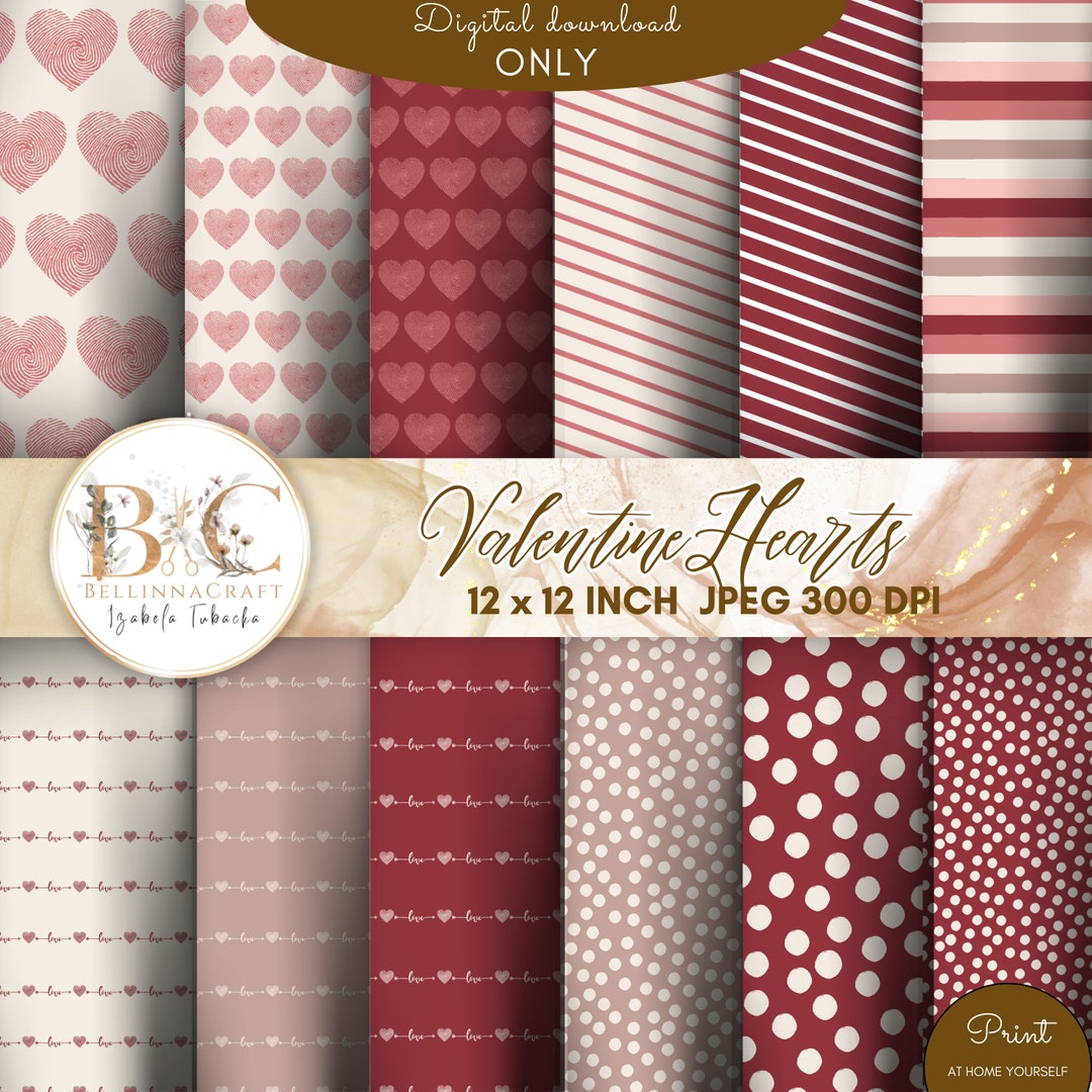 Valentine Hearts Seamless Digital Paper, Scrapbook Paper, Digital Paper ...