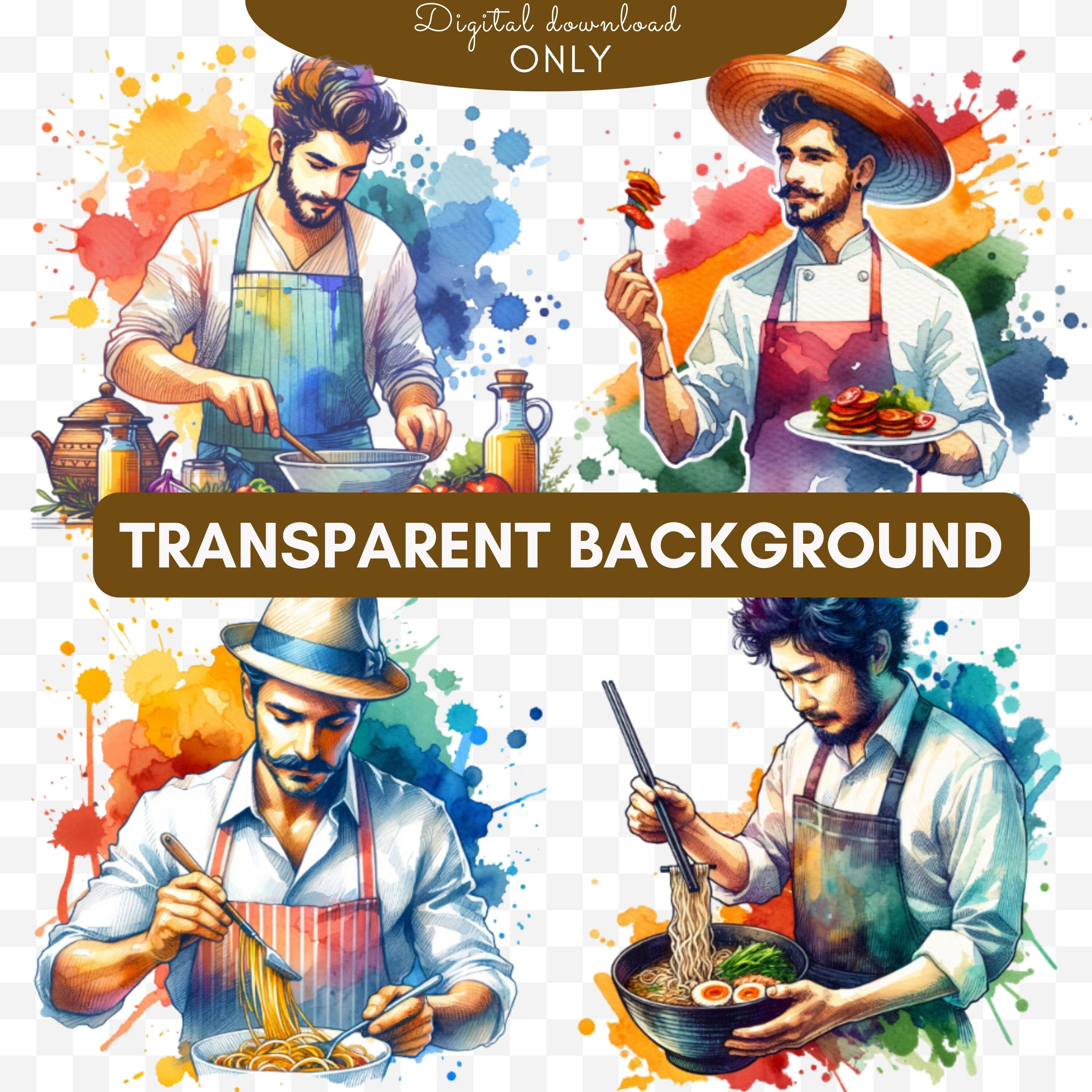 Watercolor Man Chef Clipart, World Cuisine Clipart, Cooking Job Clipart ...