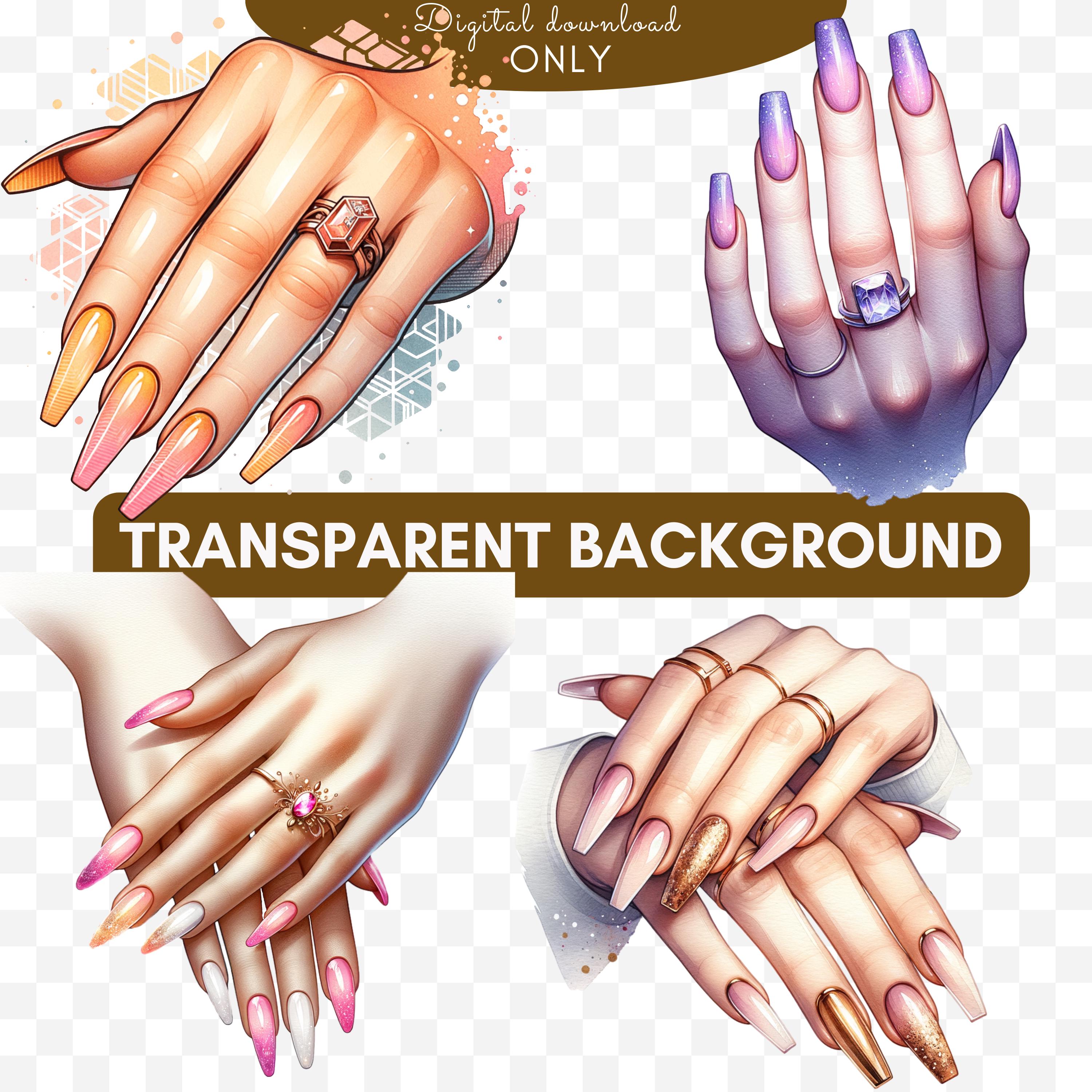 Watercolor Trendy Manicure Hands Clipart, Nail Tech Clipart, Nail ...
