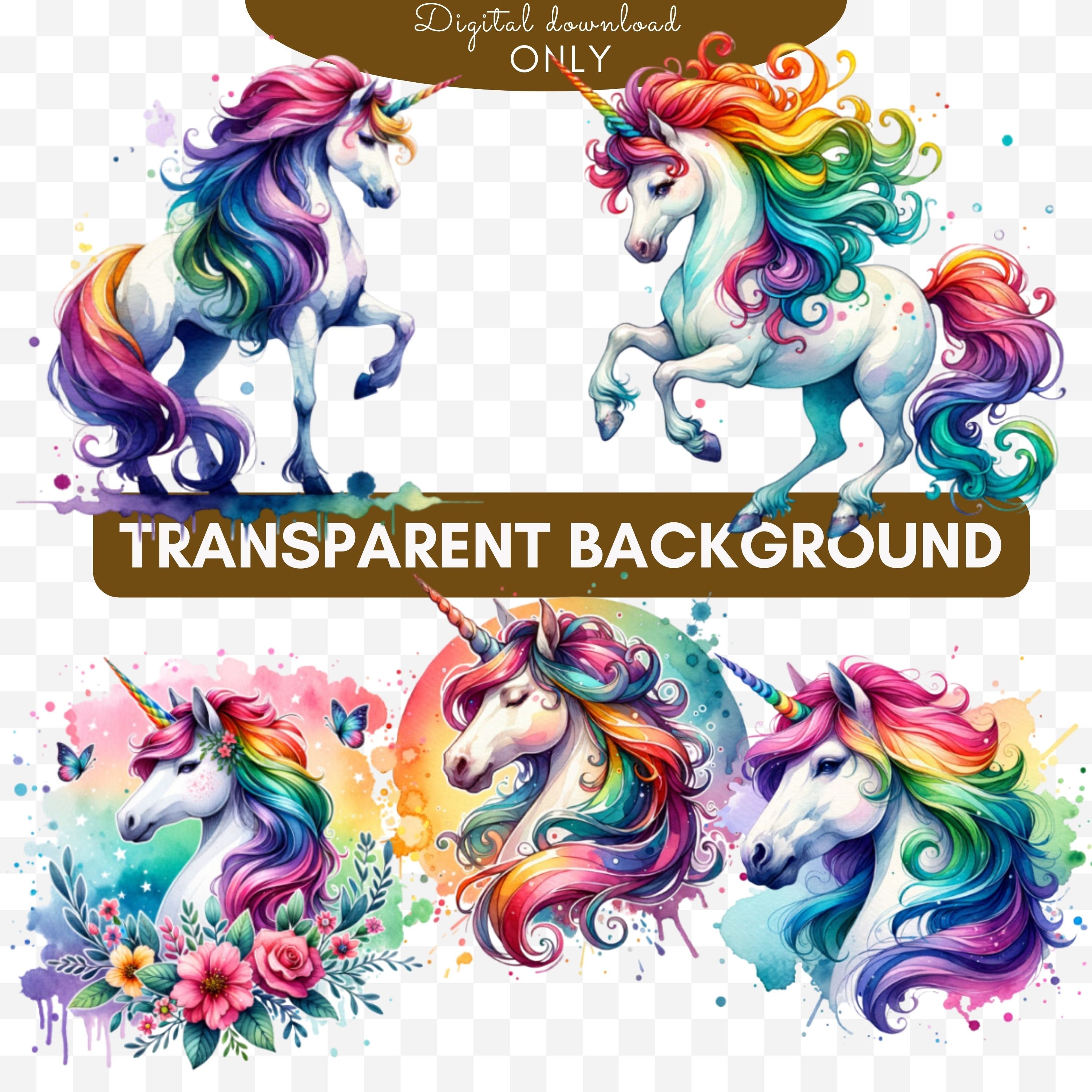 Watercolor Rainbow Unicorn Clipart, Magic Unicorn Graphics, Watercolor ...