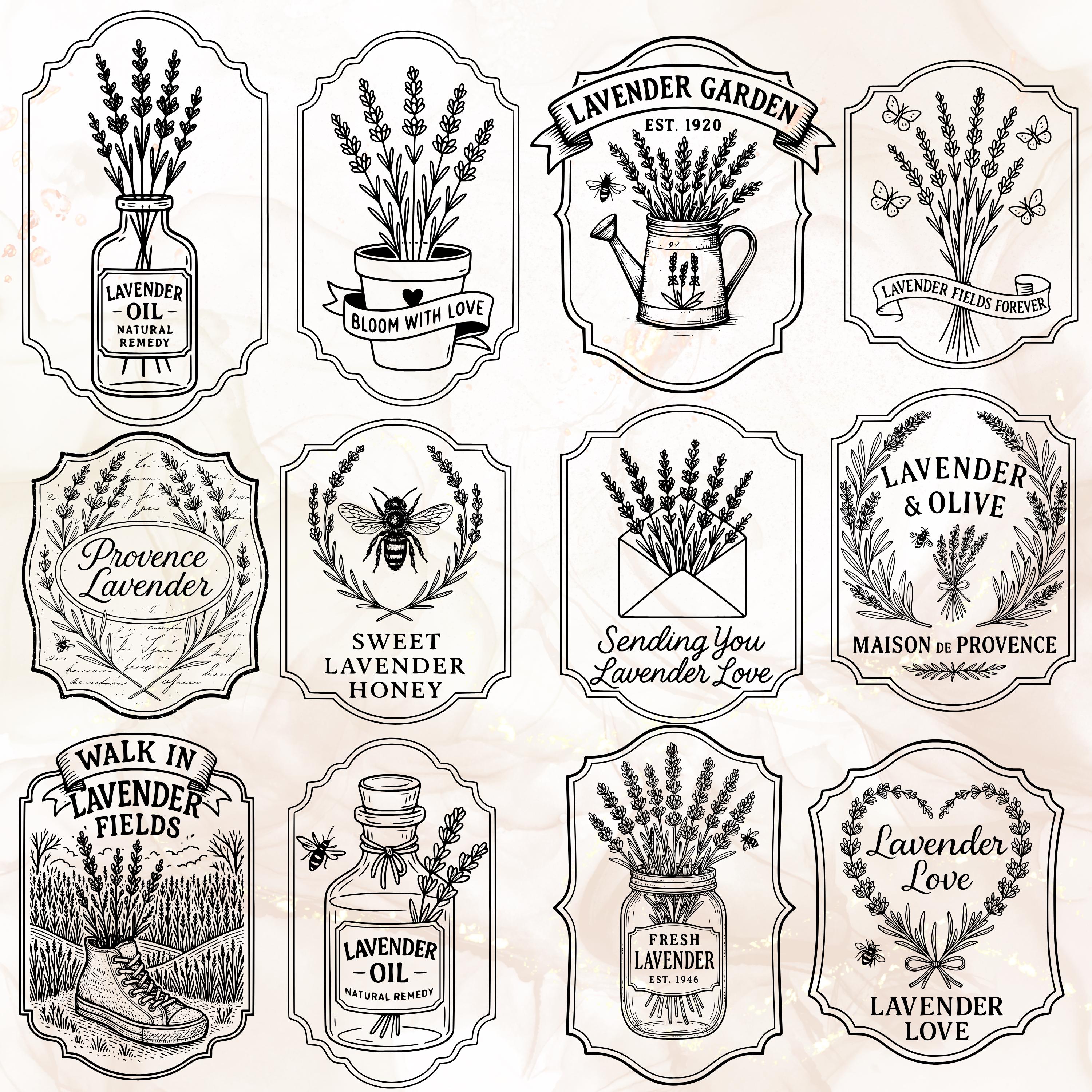 Vintage Lavender Labels SVG Bundle, Botanical Herb Clipart, Provence ...