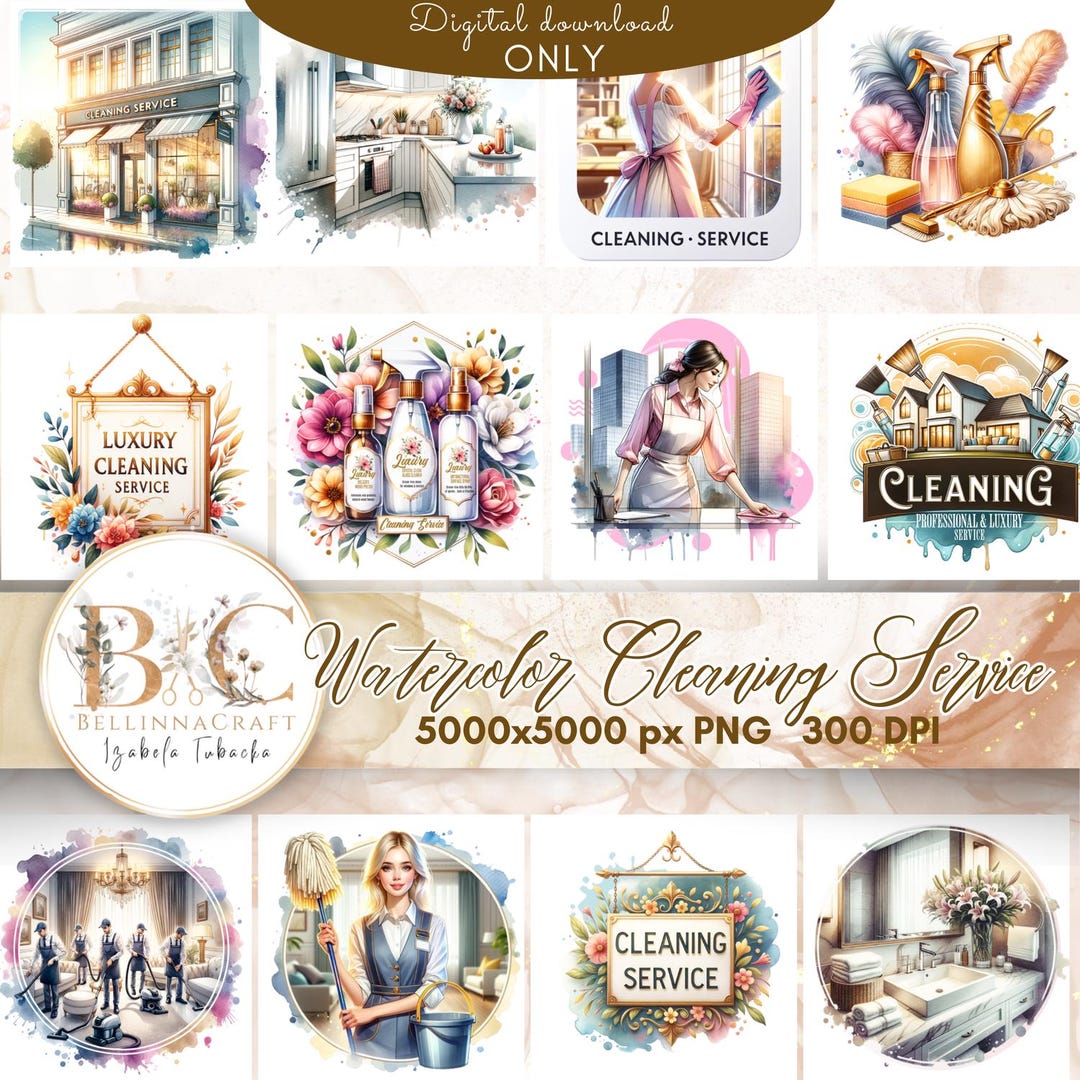 Watercolor Cleaning Service Clipart, Cleaning Supplies Png, Maid ...