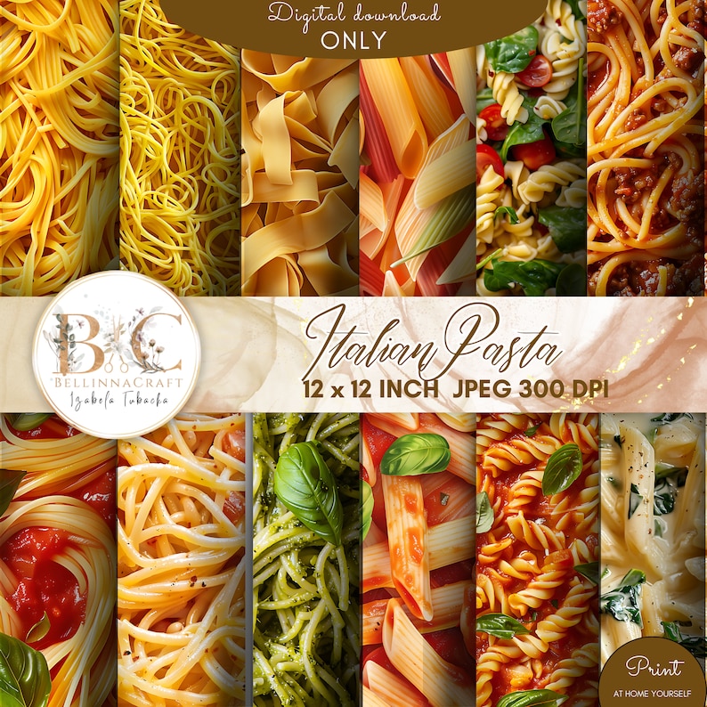 Italian Pasta Digital Paper Kit 12x12 Spaghetti Realistic Backgrounds ...