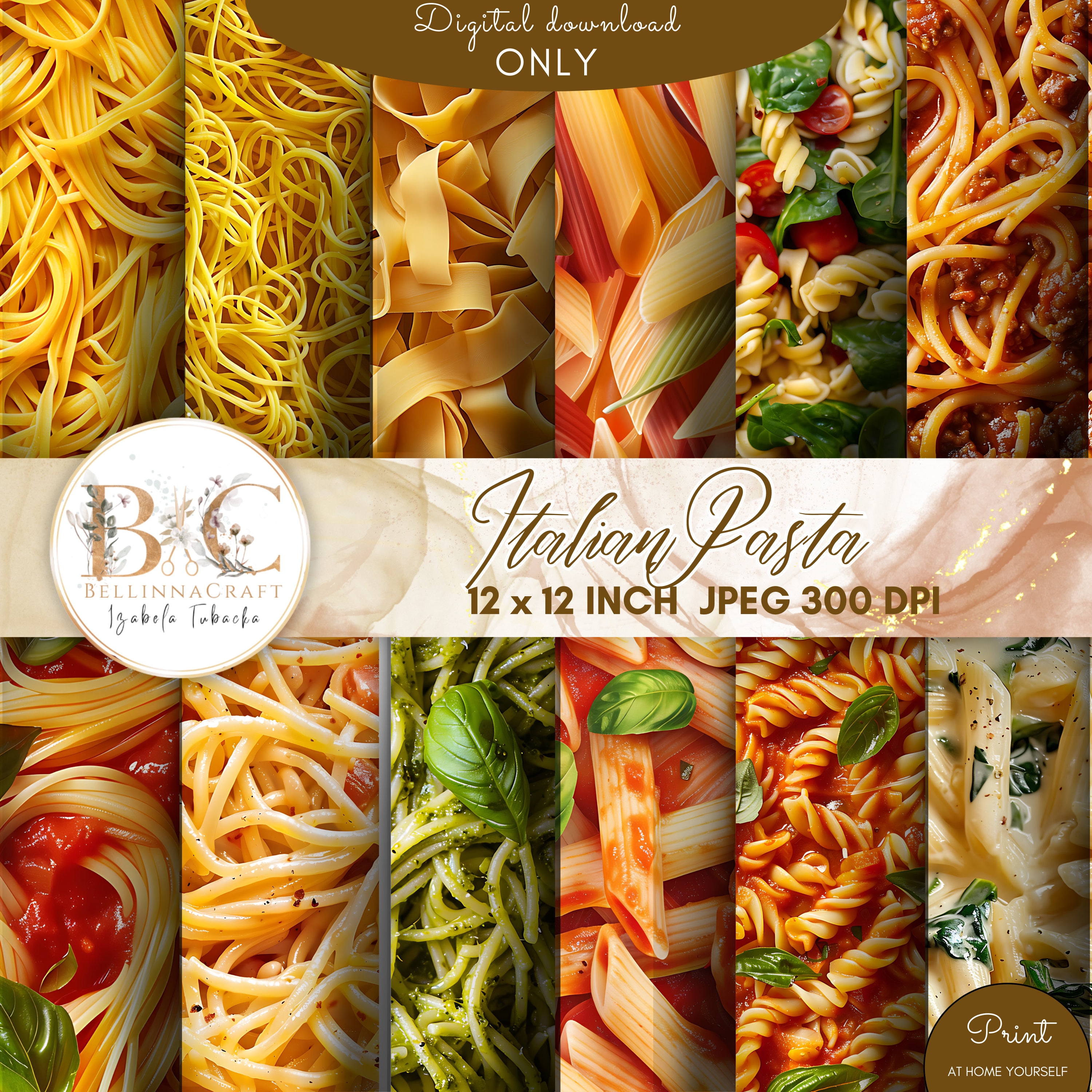 Italian Pasta Digital Paper Kit 12x12 Spaghetti Realistic Backgrounds ...