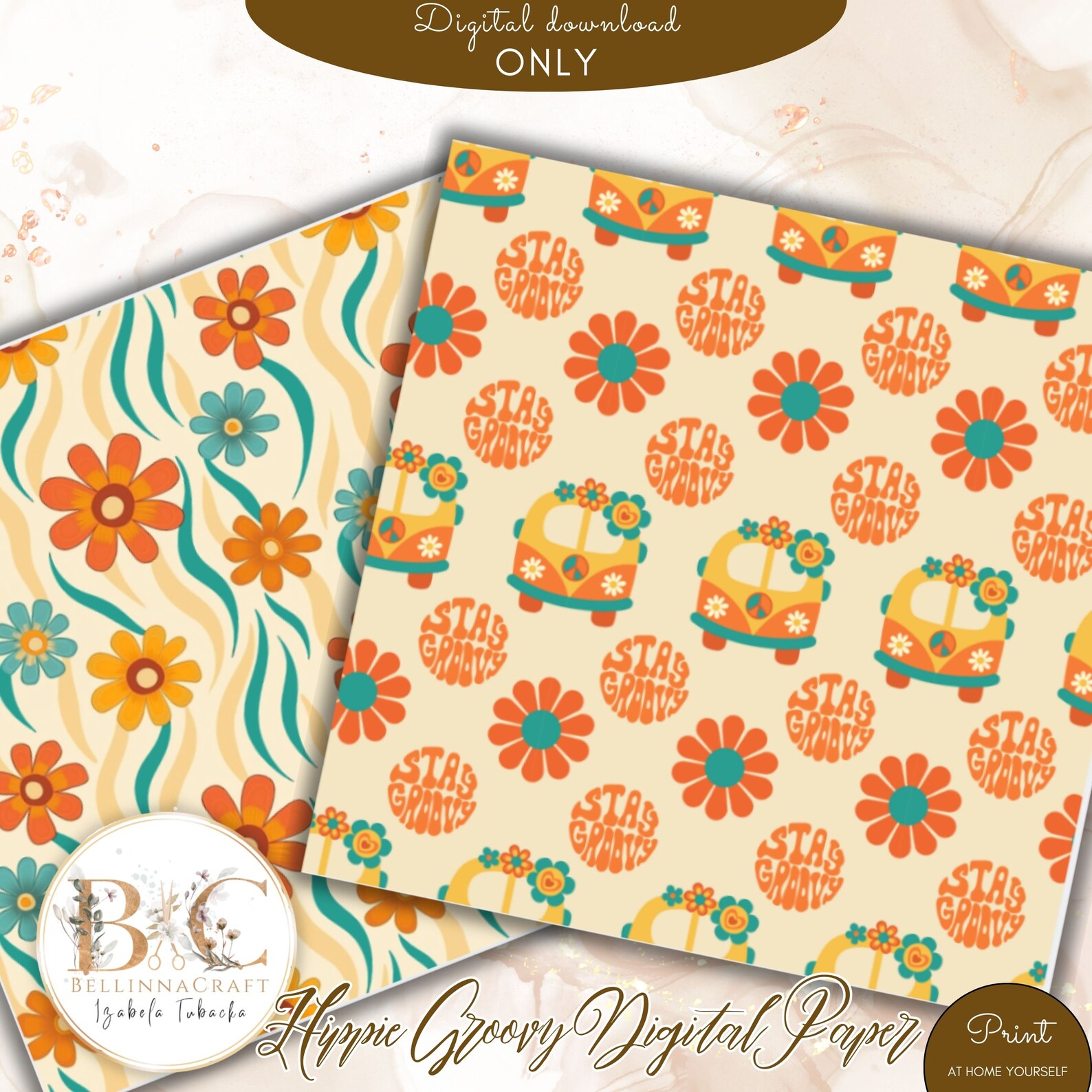 Hippie Groovy Seamless Digital Papers, 70s Background, Retro Groovy ...