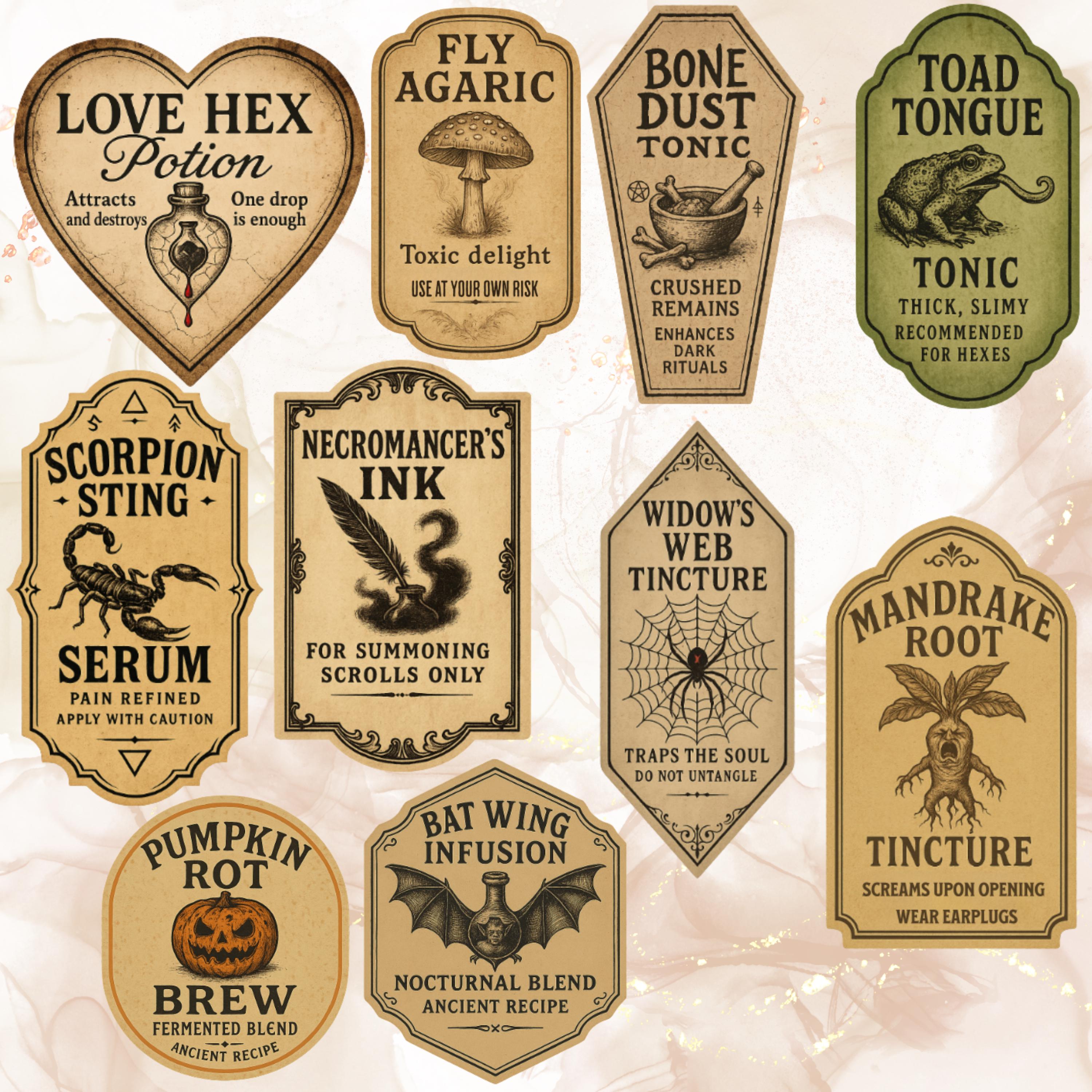Halloween Apothecary Labels, Spooky Potion Bottle Stickers, Witchcraft ...