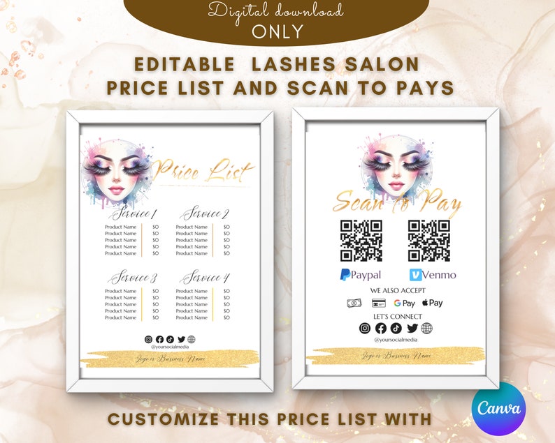 Lash Salon Price List Template, Editable Price List Template Canva ...