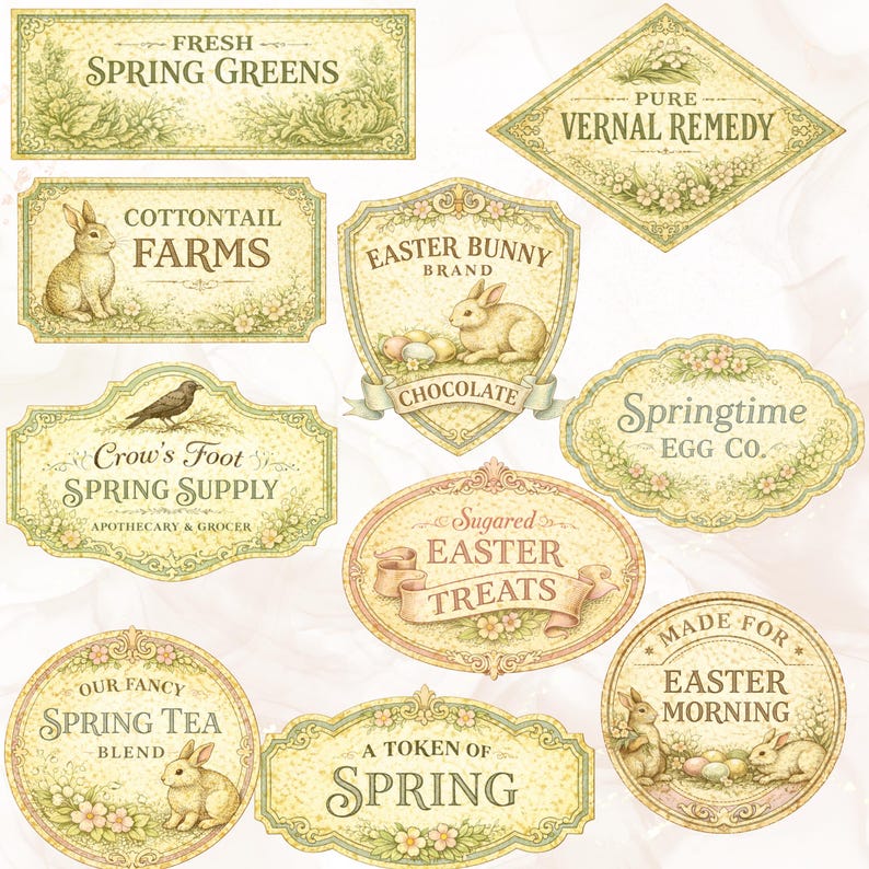 Vintage Easter Labels PNG, Spring Bunny Labels, Antique Easter Ephemera ...