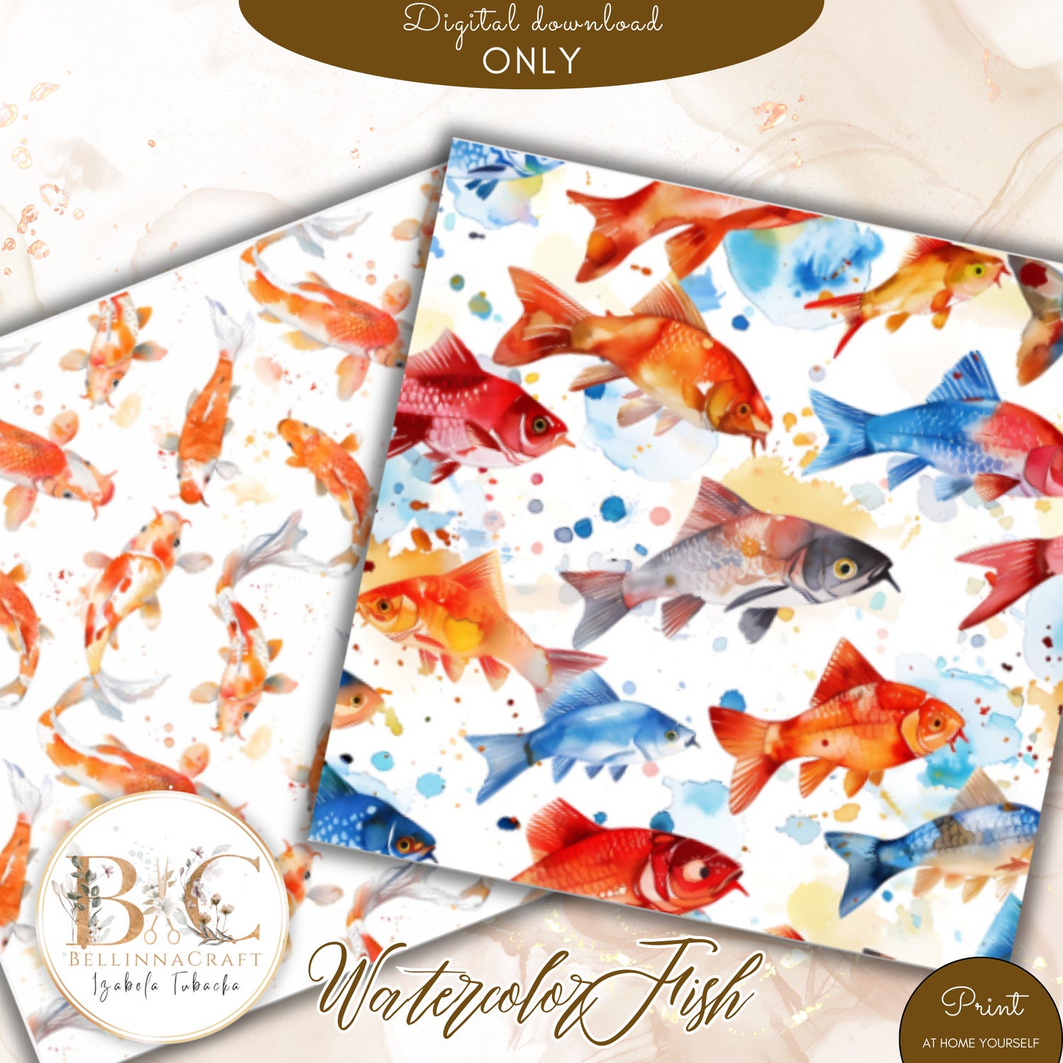 Watercolor Fish Seamless Digital Paper, Scrapbook Paper, Digital Paper ...