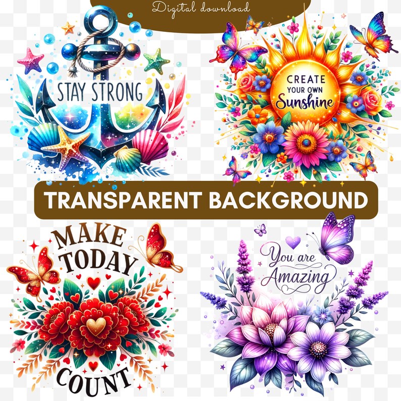 Watercolor Inspirational Quotes Clipart, Motivational Phrase ...