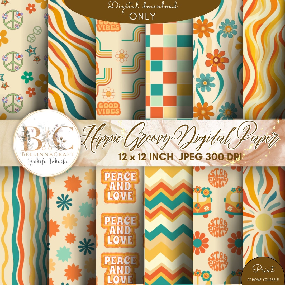 Hippie Groovy Seamless Digital Papers, 70s Background, Retro Groovy ...