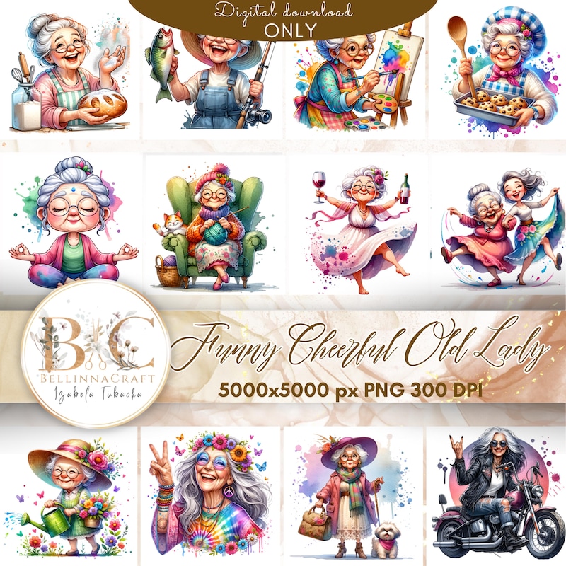 Funny Old Lady Clipart - Etsy
