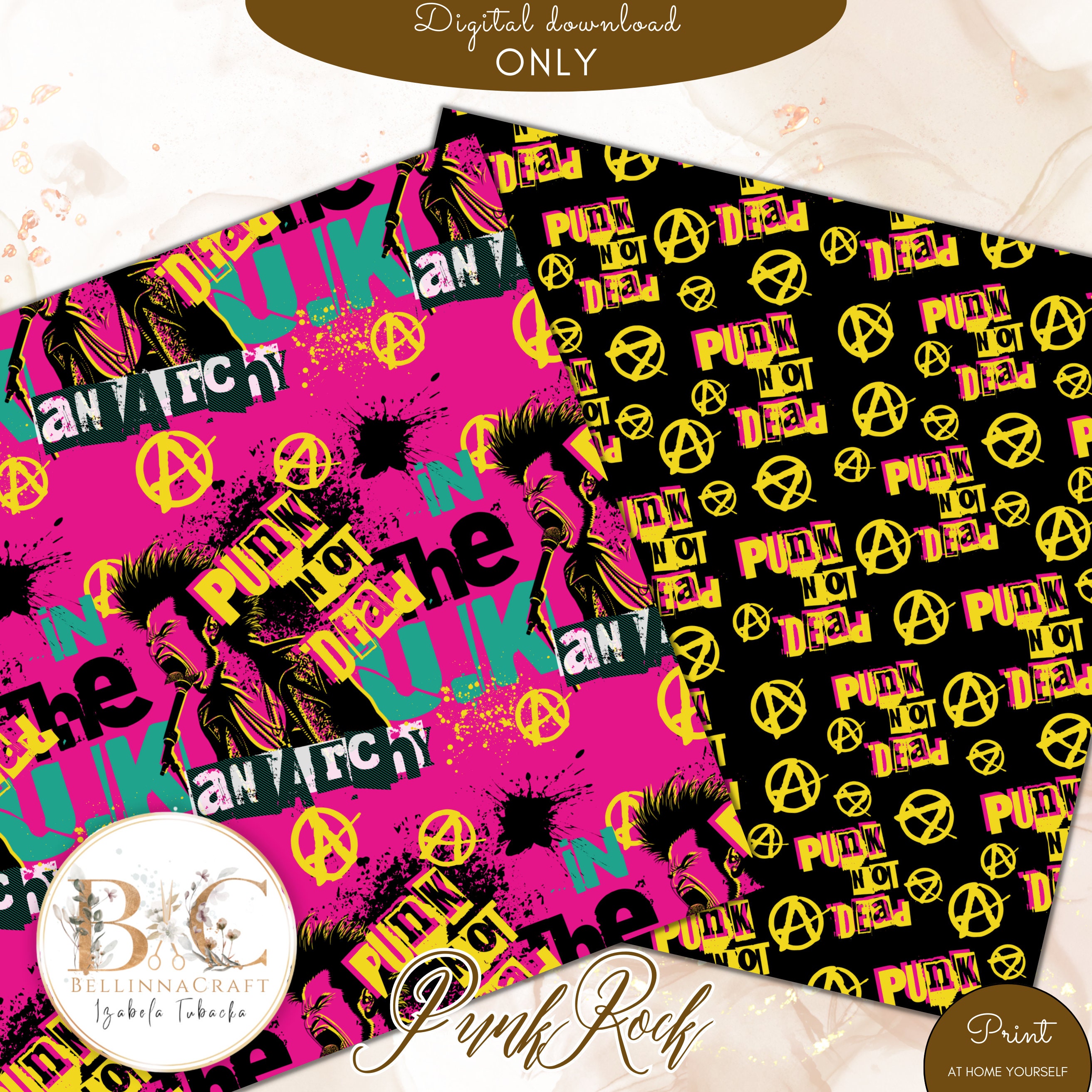 Punk Rock Seamless Digital Paper, Punk Scrapbook Paper, Rock Digital ...